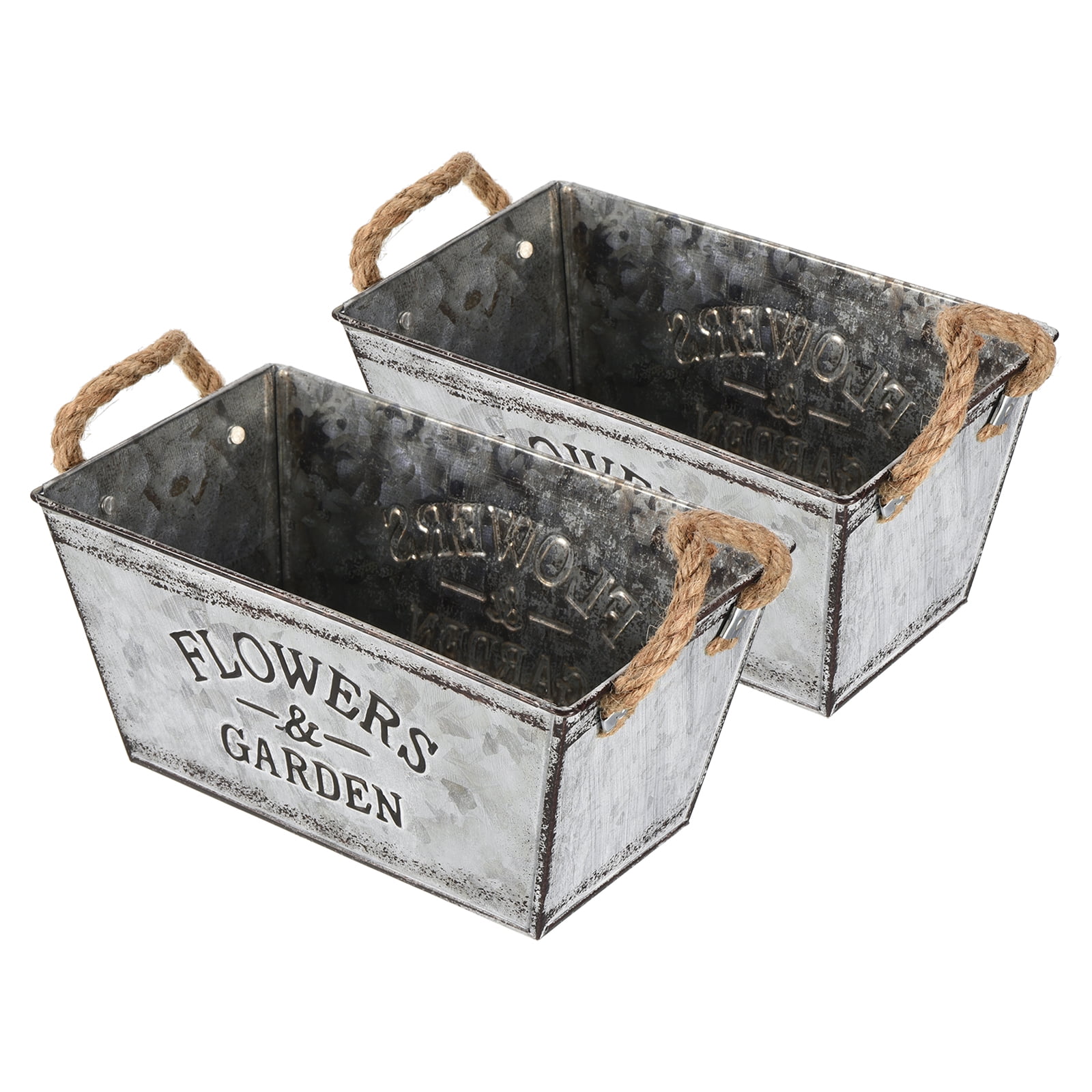Uxcell 8"x4.5" Square Metal Bucket with Rope Handles Flowerpot Planter ...