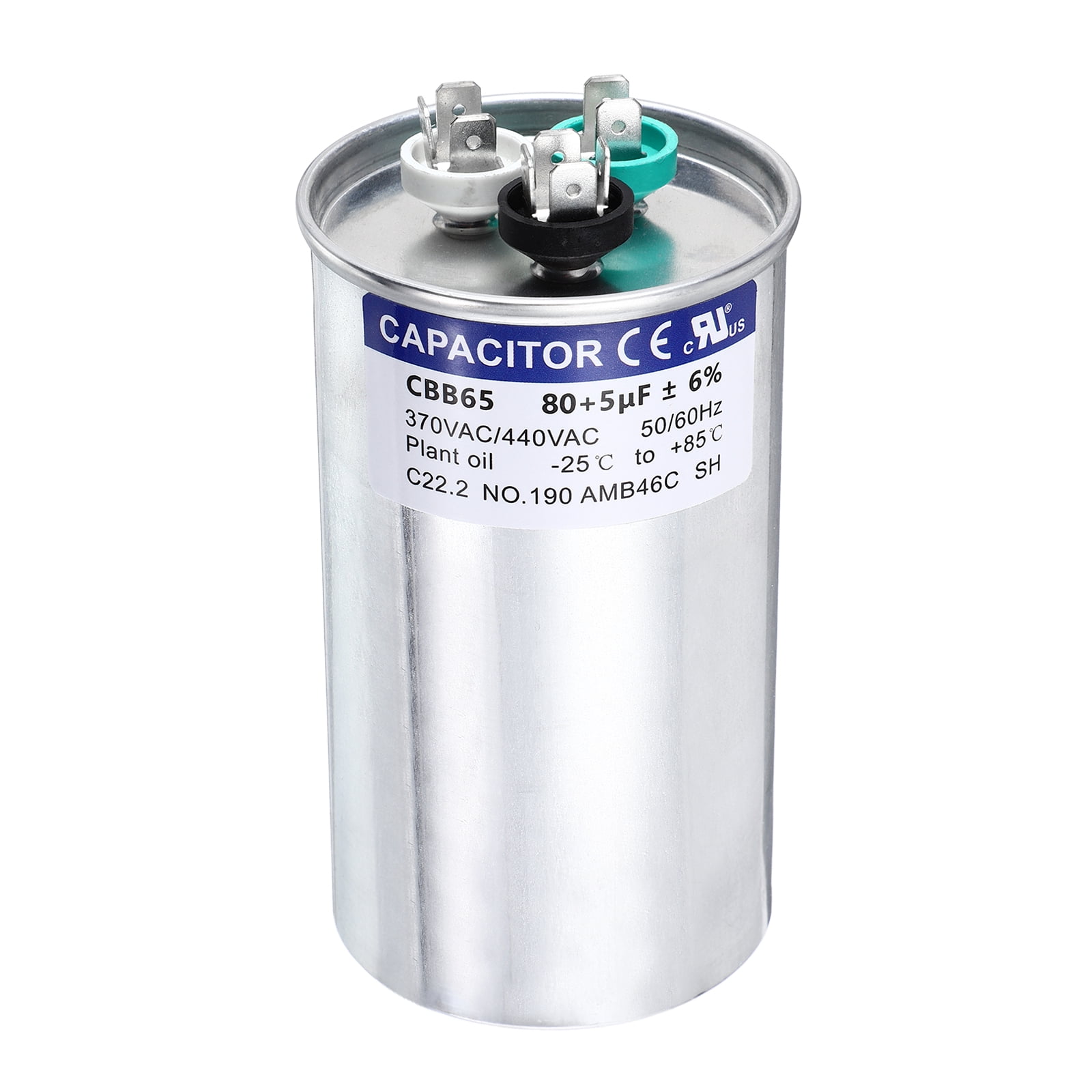 Uxcell 80+5MFD CBB65 Run Start Capacitor 80+5uF, 370/440V Round AC ...