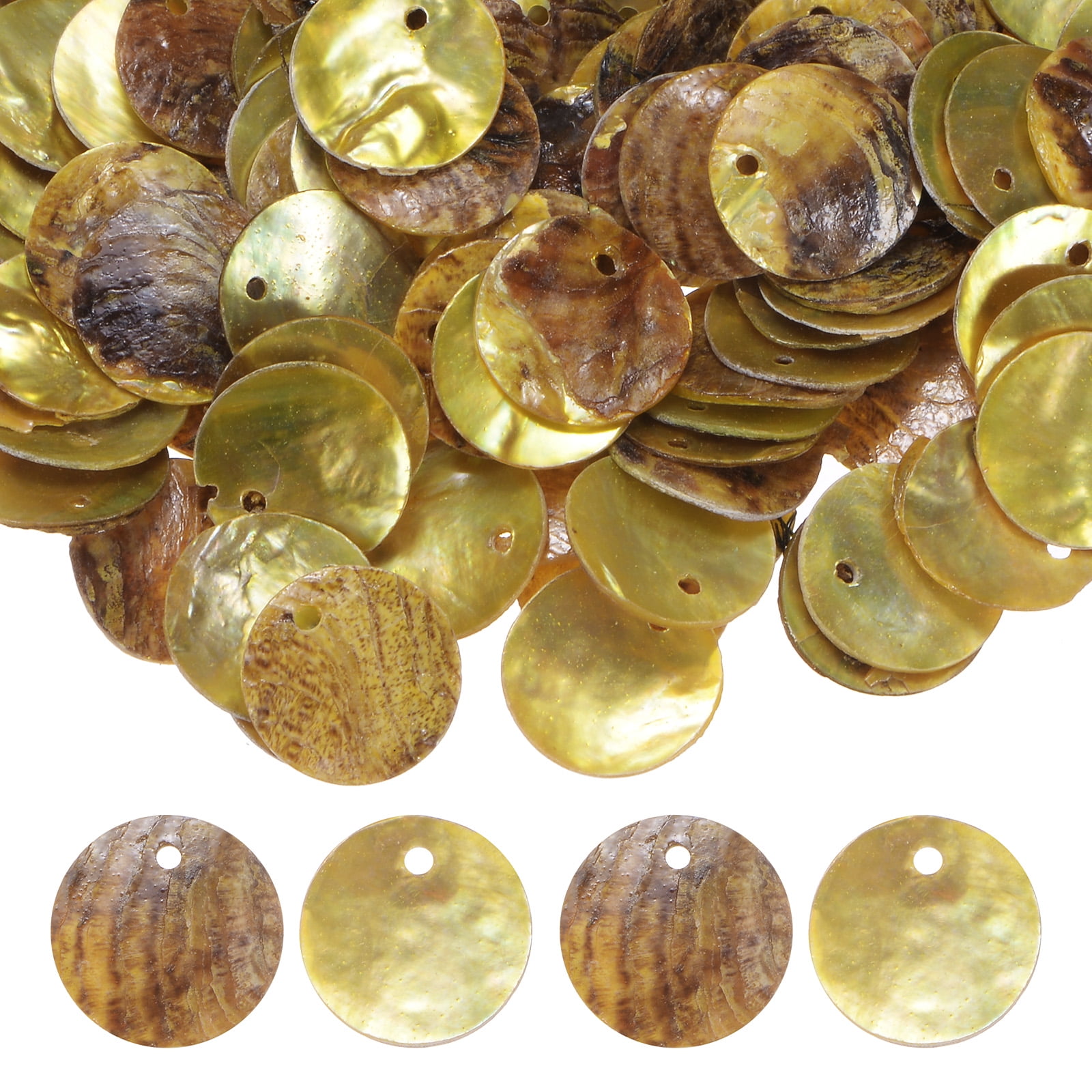 Uxcell 80-Pack Natural Flat Round Seashells, 15mm Flat Round Coin Charm ...