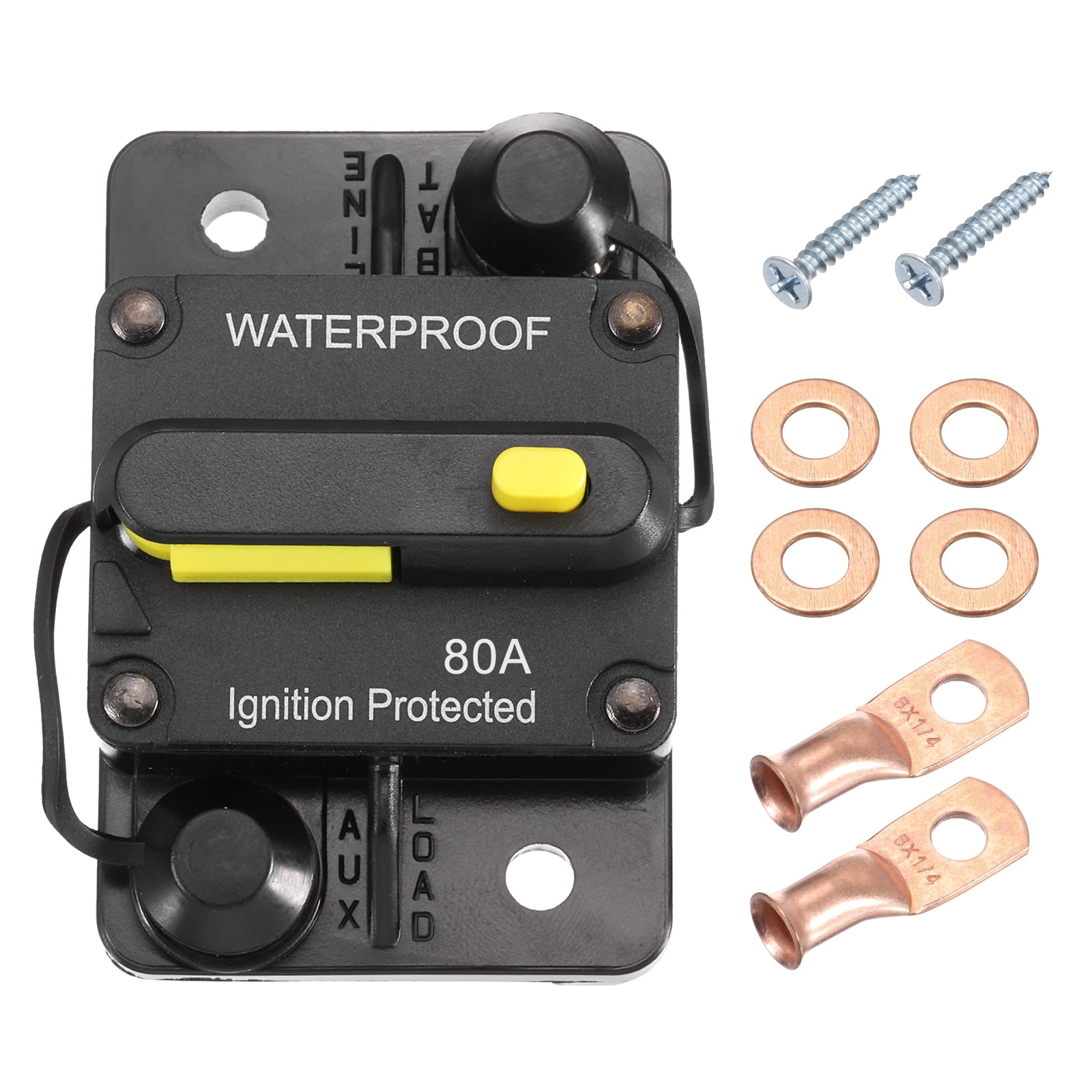 Uxcell 80A Circuit Breaker, 12-48V DC Automotive Circuit Breaker with ...