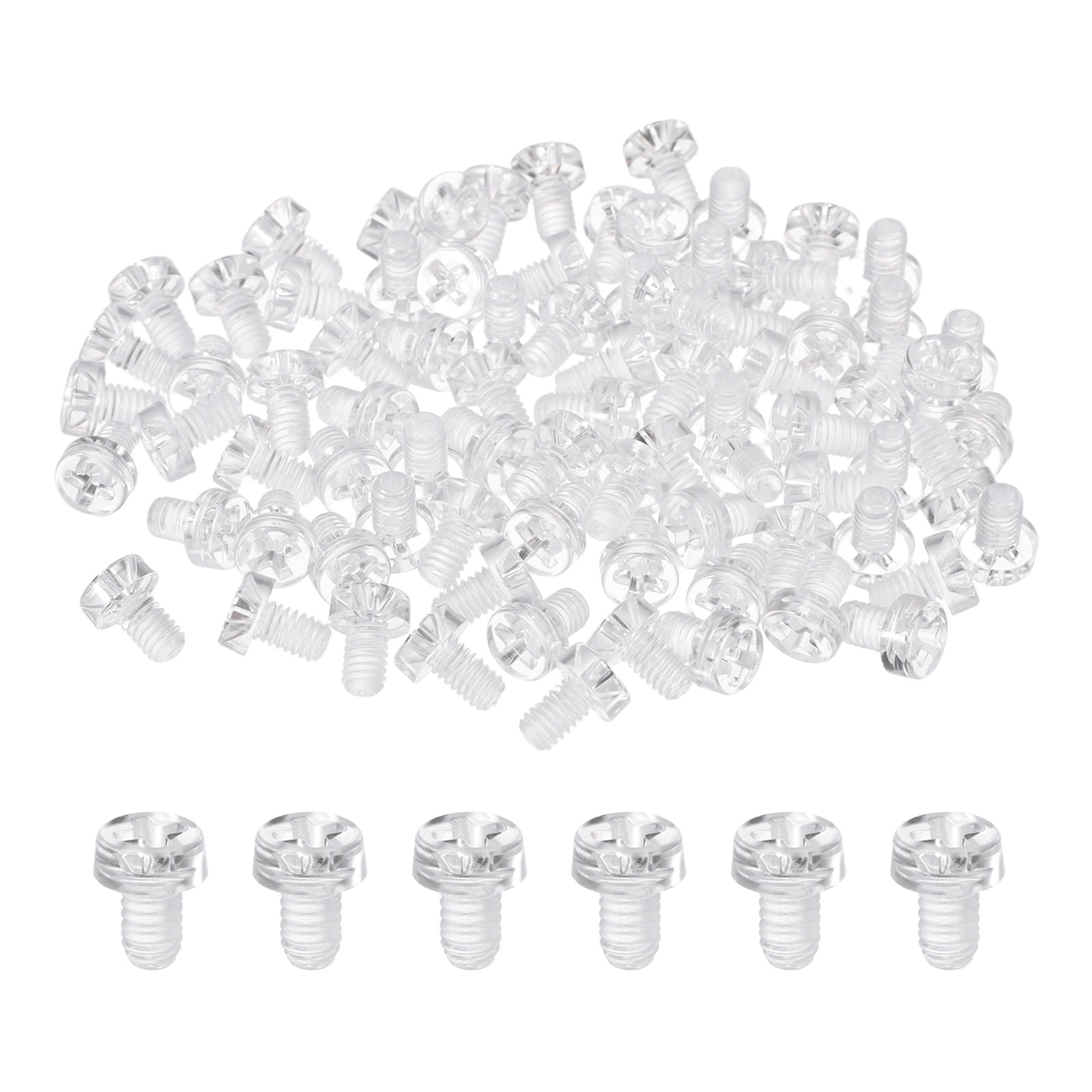 Uxcell 80Pcs Clear Acrylic Screws, M4x6mm PC Plastic Phillips Round ...
