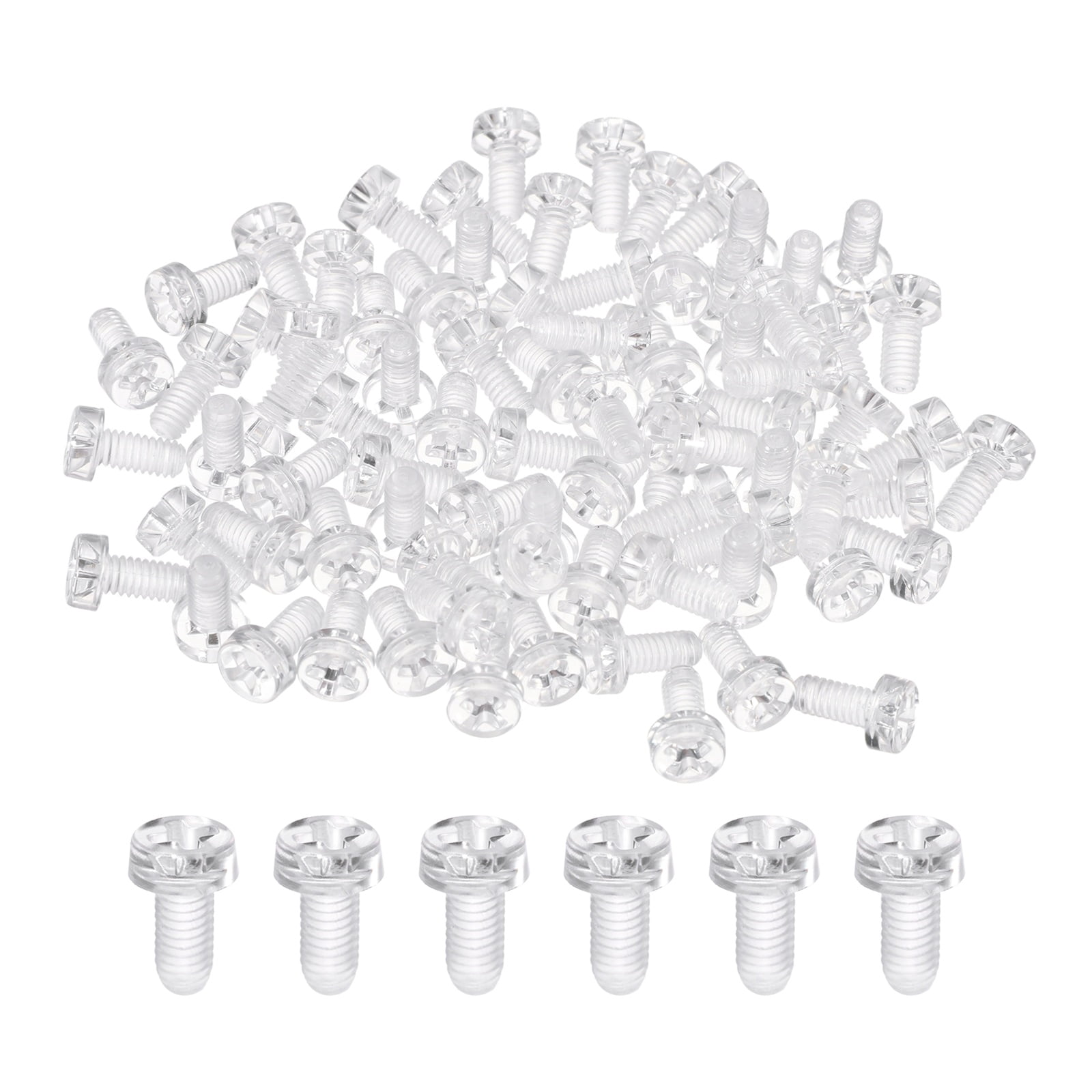 Uxcell 80Pcs Clear Acrylic Screws, M4x8mm PC Plastic Phillips Round ...
