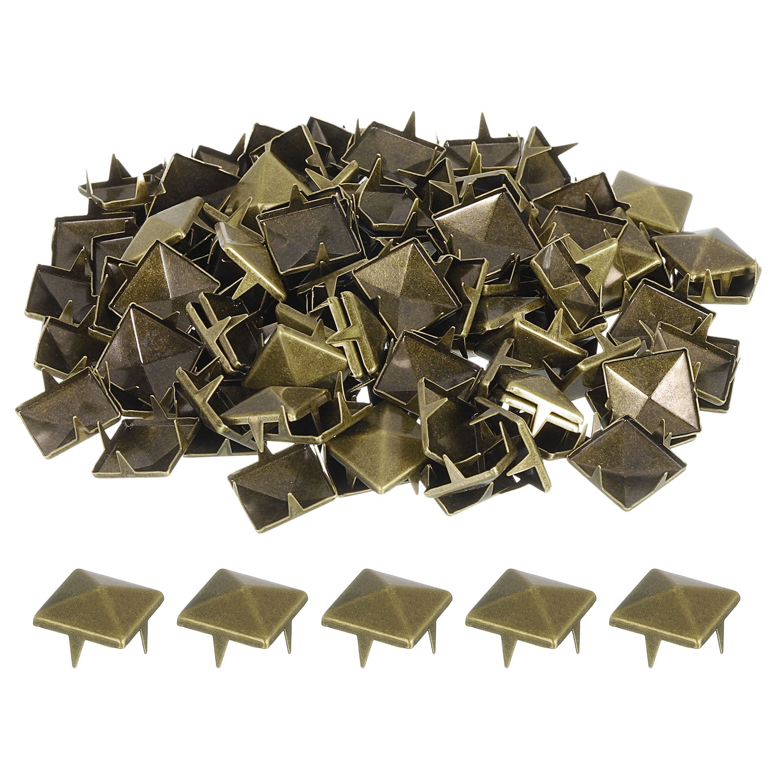 Uxcell 80Pcs Square Pyramid Rivets, 12mm Four-Jaw Studs Spikes, Copper ...