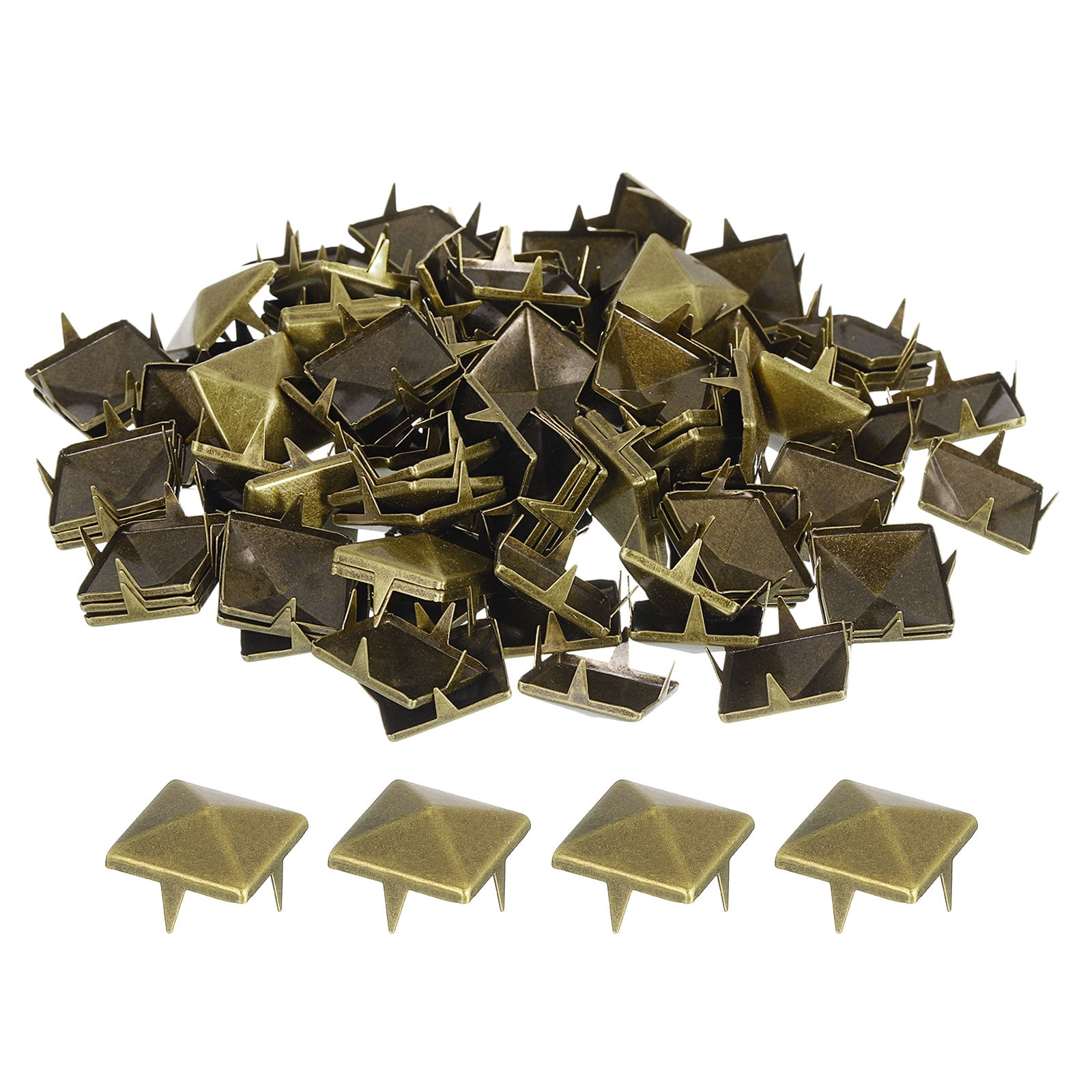Uxcell 80Pcs Square Pyramid Rivets, 15mm Four-Jaw Studs Spikes, Copper ...
