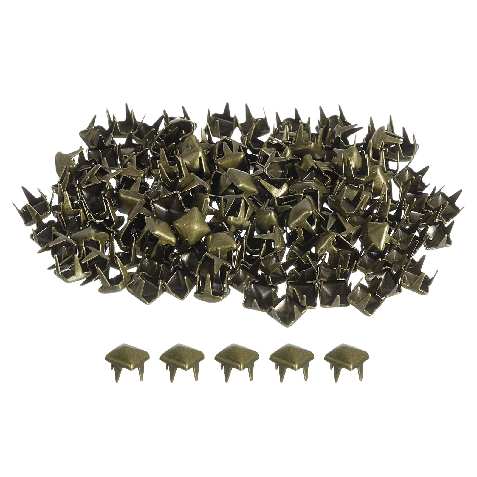 Uxcell 80Pcs Square Pyramid Rivets, 4mm Four-Jaw Studs Spikes, Copper ...