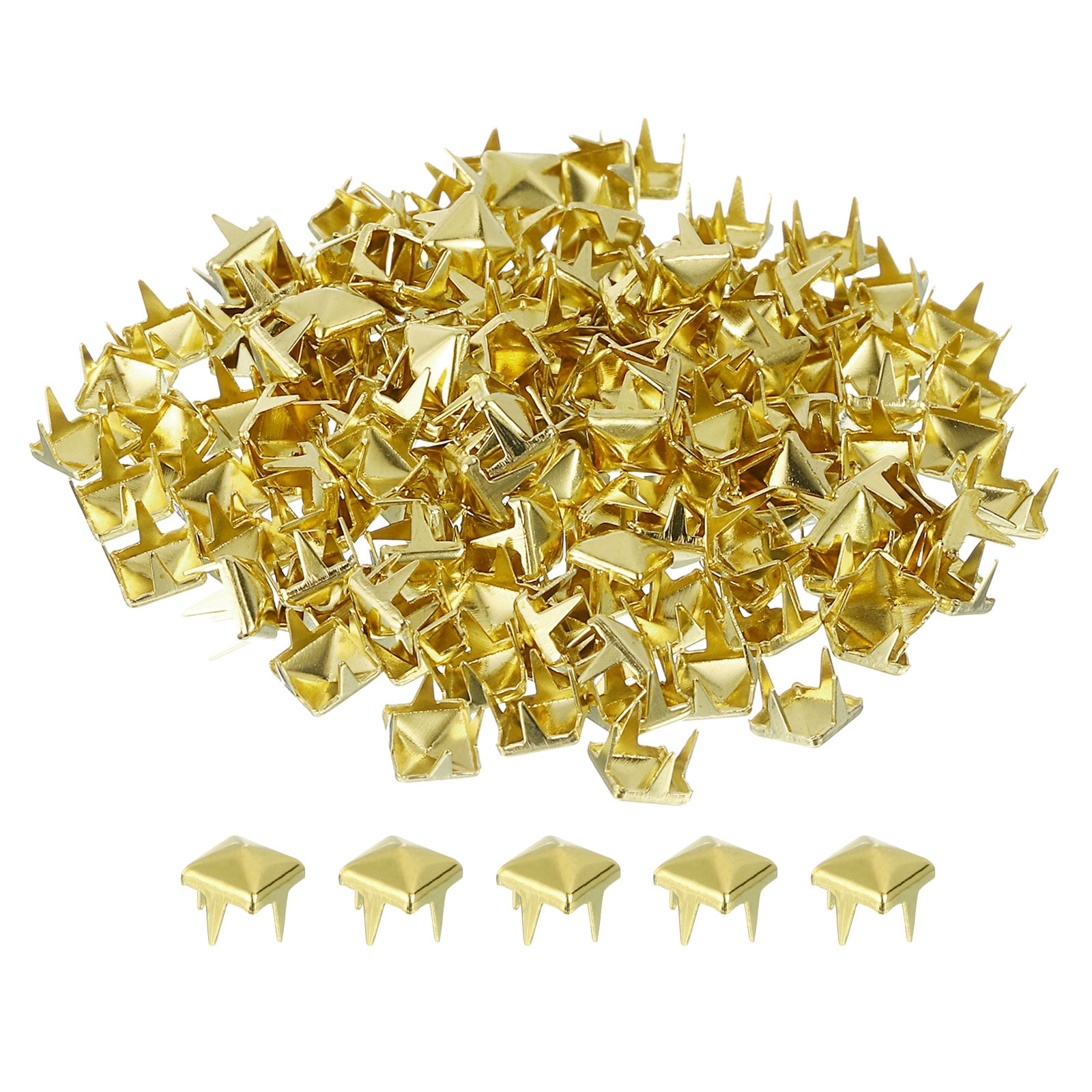 Uxcell 80Pcs Square Pyramid Rivets, 5mm Four-Jaw Studs Spikes, Copper ...