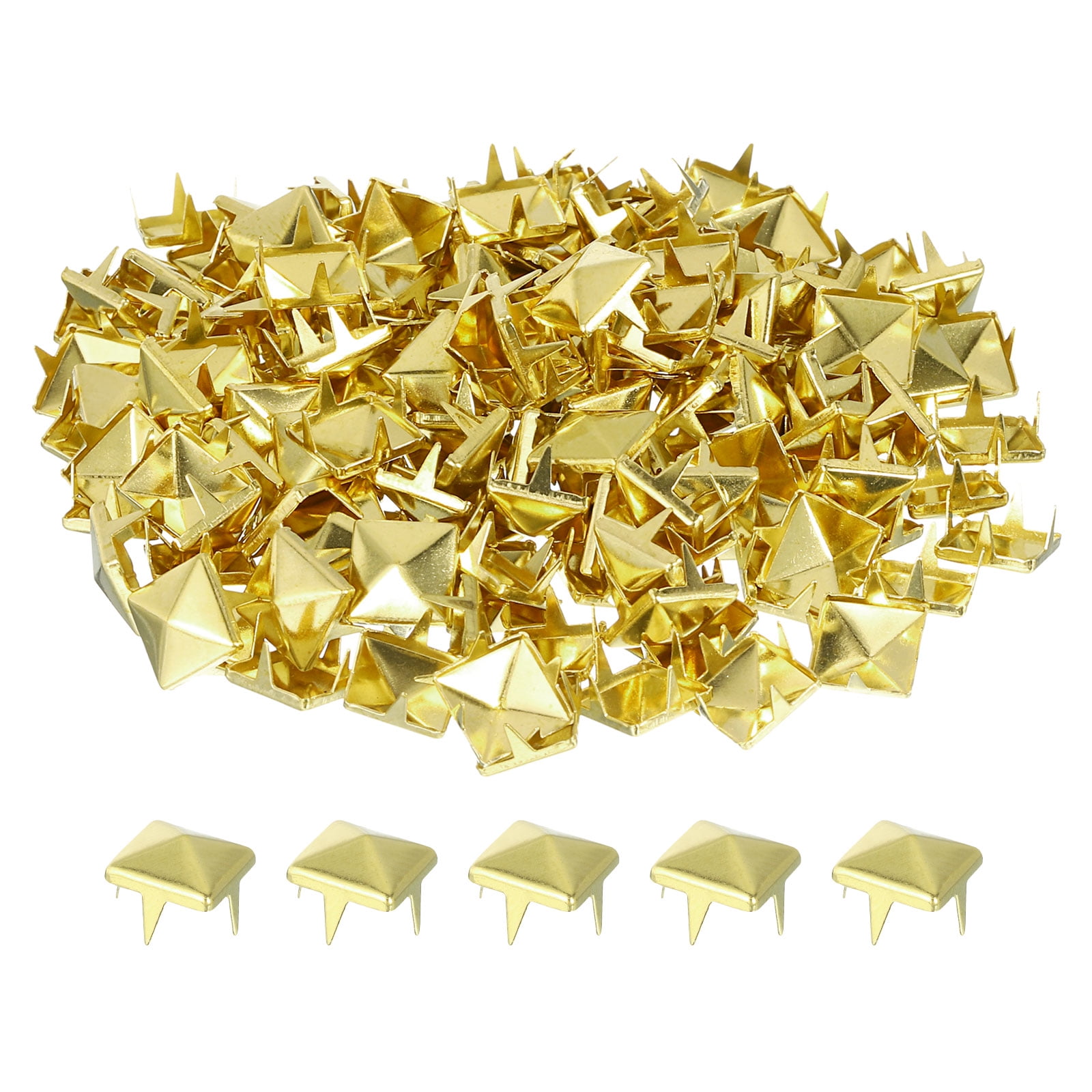 Uxcell 80Pcs Square Pyramid Rivets, 9mm Four-Jaw Studs Spikes, Copper ...