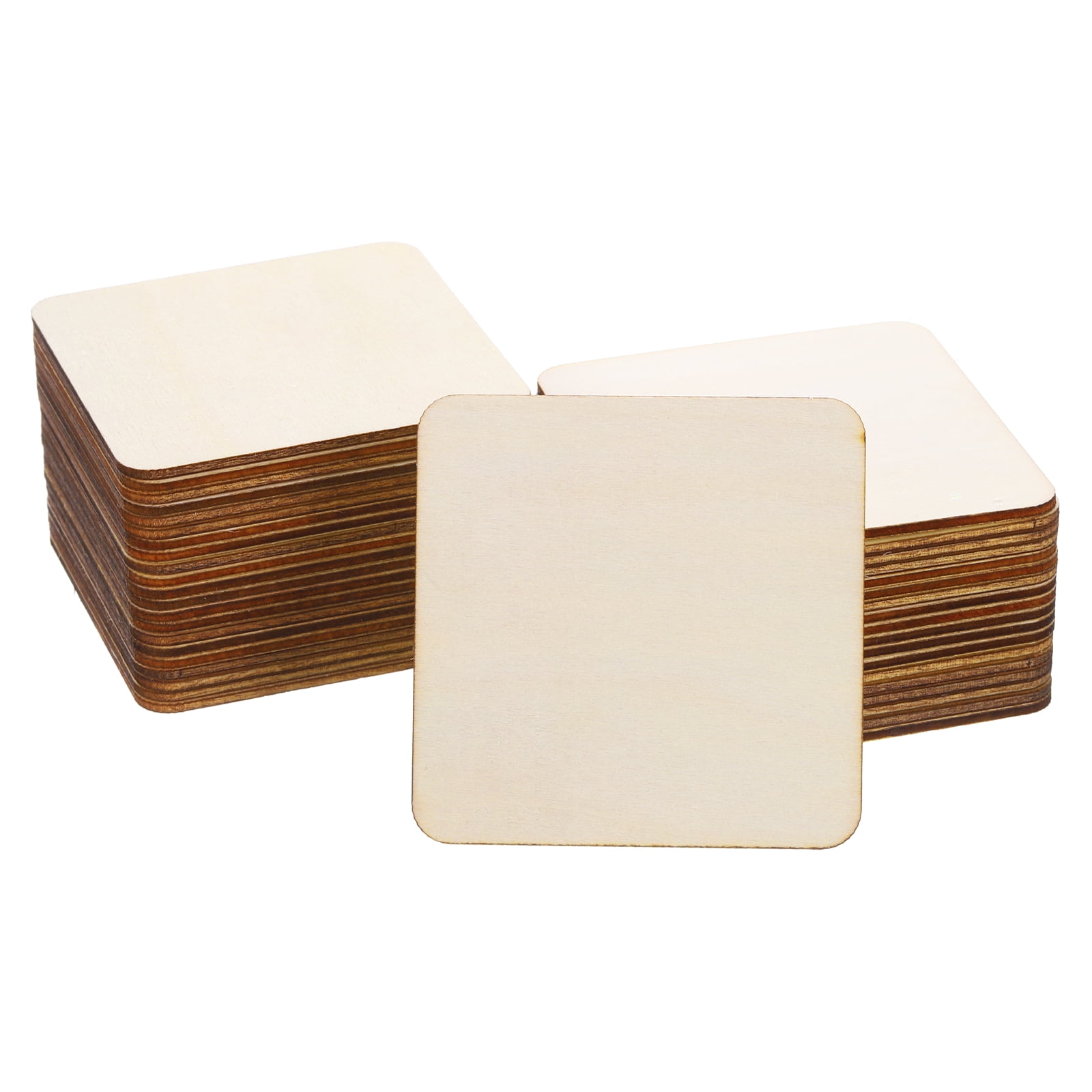 Uxcell 80mm Wood Pieces, 40 Pack Unfinished Square Wood Shapes Blank ...