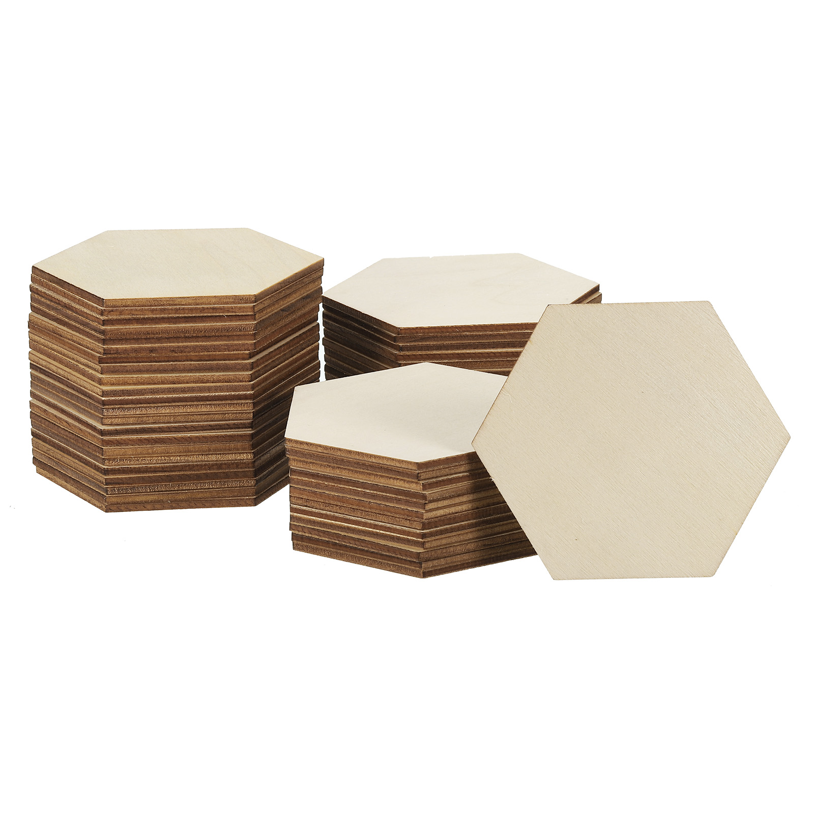 Uxcell 80mm Wood Pieces, 50 Pack Unfinished Hexagonal Wood Shapes Blank ...