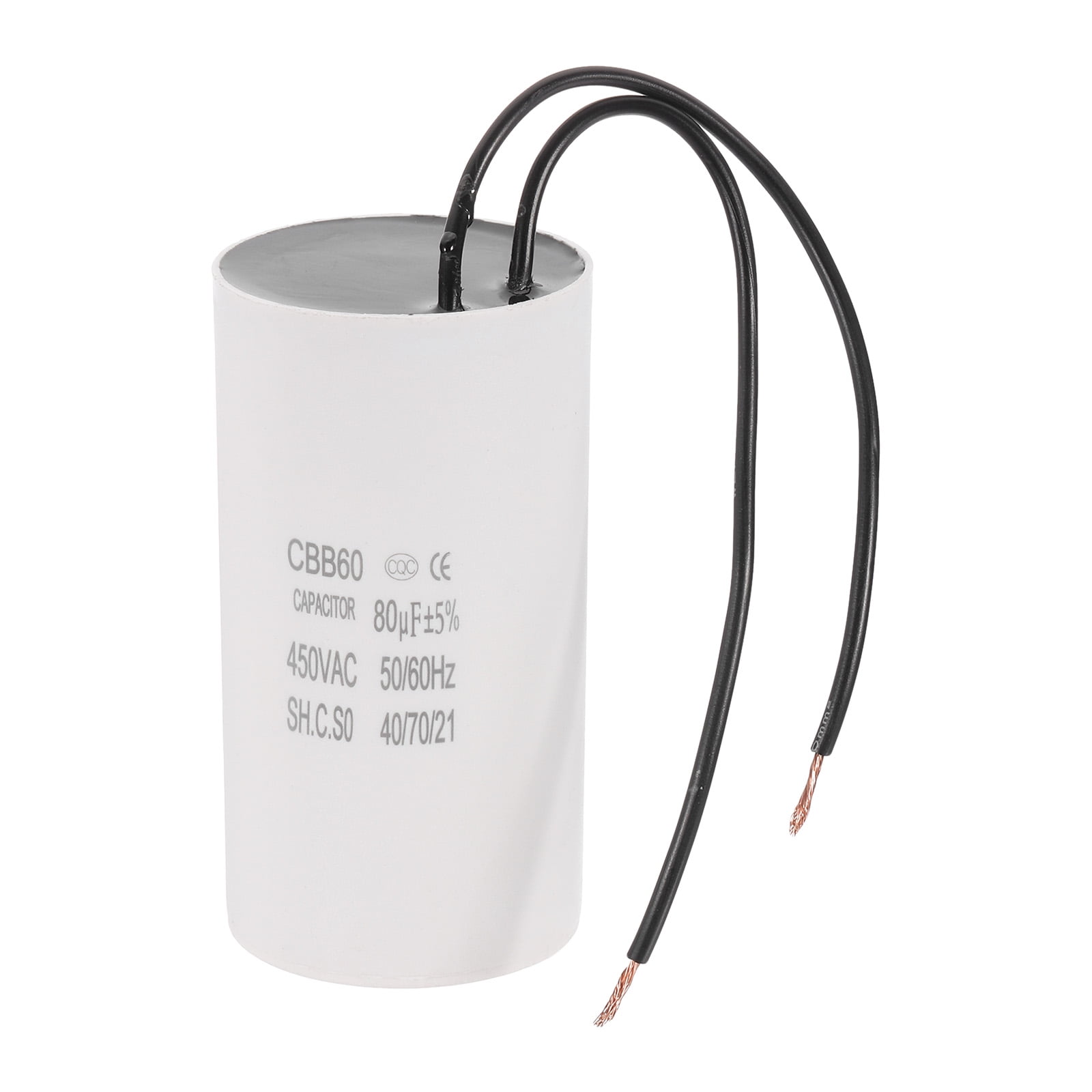 Uxcell 80uF CBB60 Running Capacitor, Run Capacitor with 2 Wires, AC 450V Start Up Motor with ...