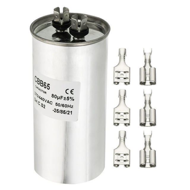Uxcell 80uf 80MDF 370/440VAC Fan Start Capacitor, CBB65 Circular Run Capacitor with Connecting ...