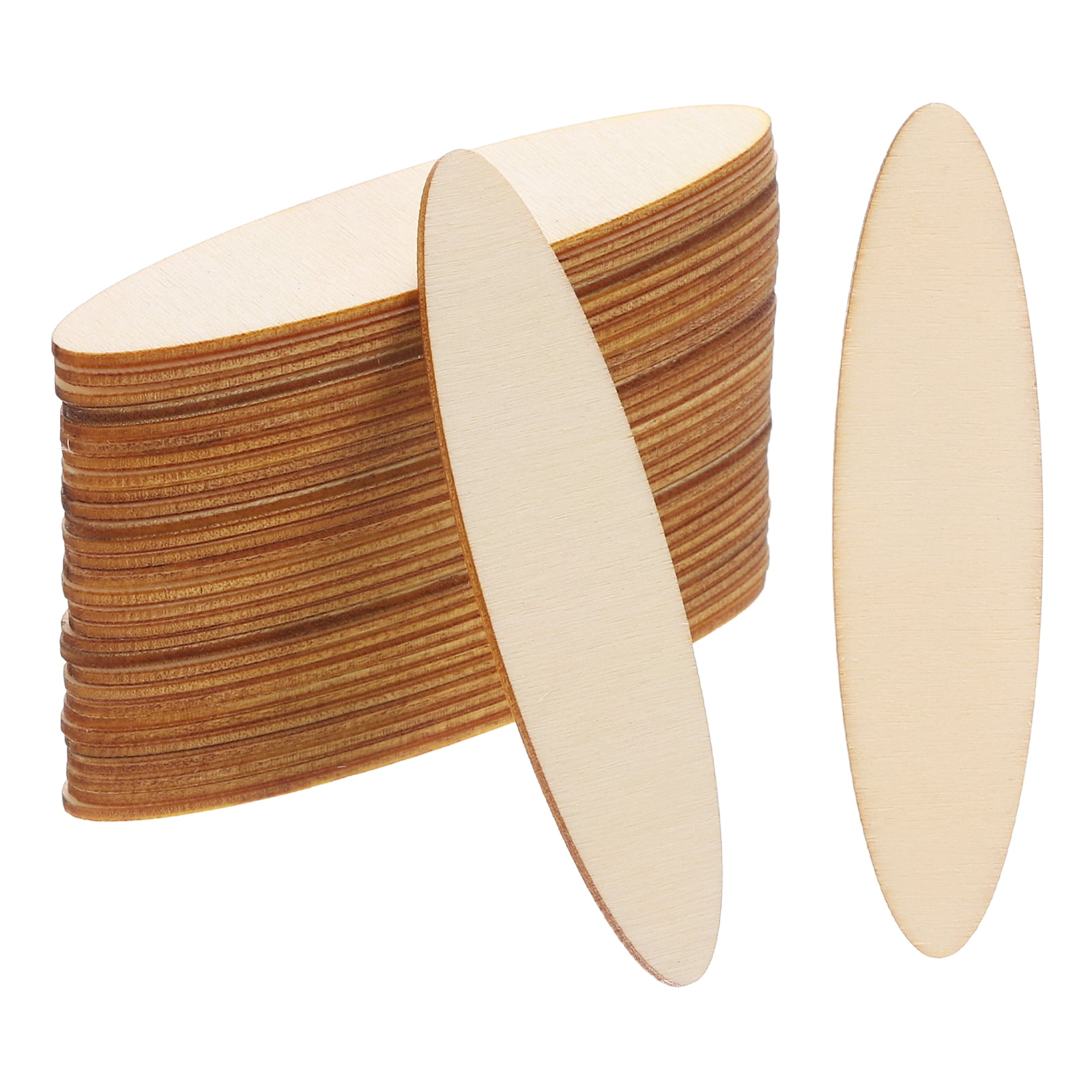 Uxcell 80x20mm Wood Pieces, 30 Pack Unfinished Oval Wood Shapes Blank ...