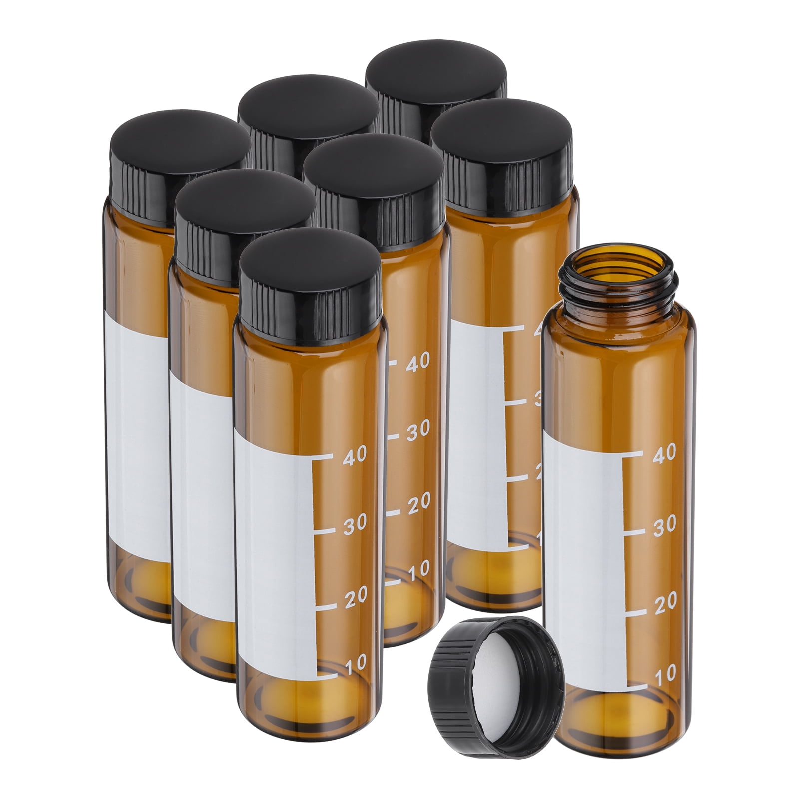 Uxcell 8Pcs 50ml Small Brown Glass Vials with Black Cap Glass Graduated ...