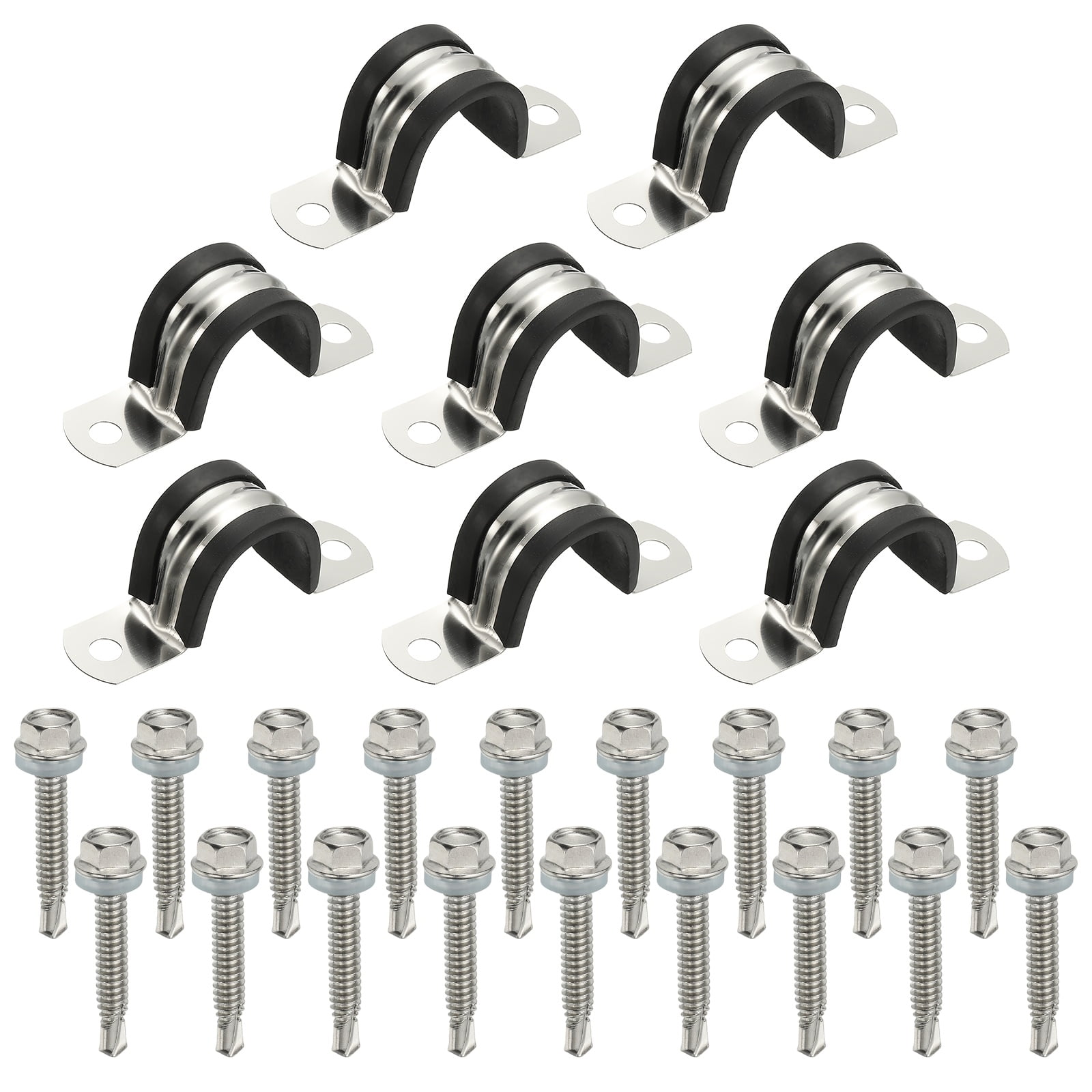 Uxcell 8Pcs Pipe Clamps, 1 Inch 304 Stainless Steel Rubber Cushioned U ...