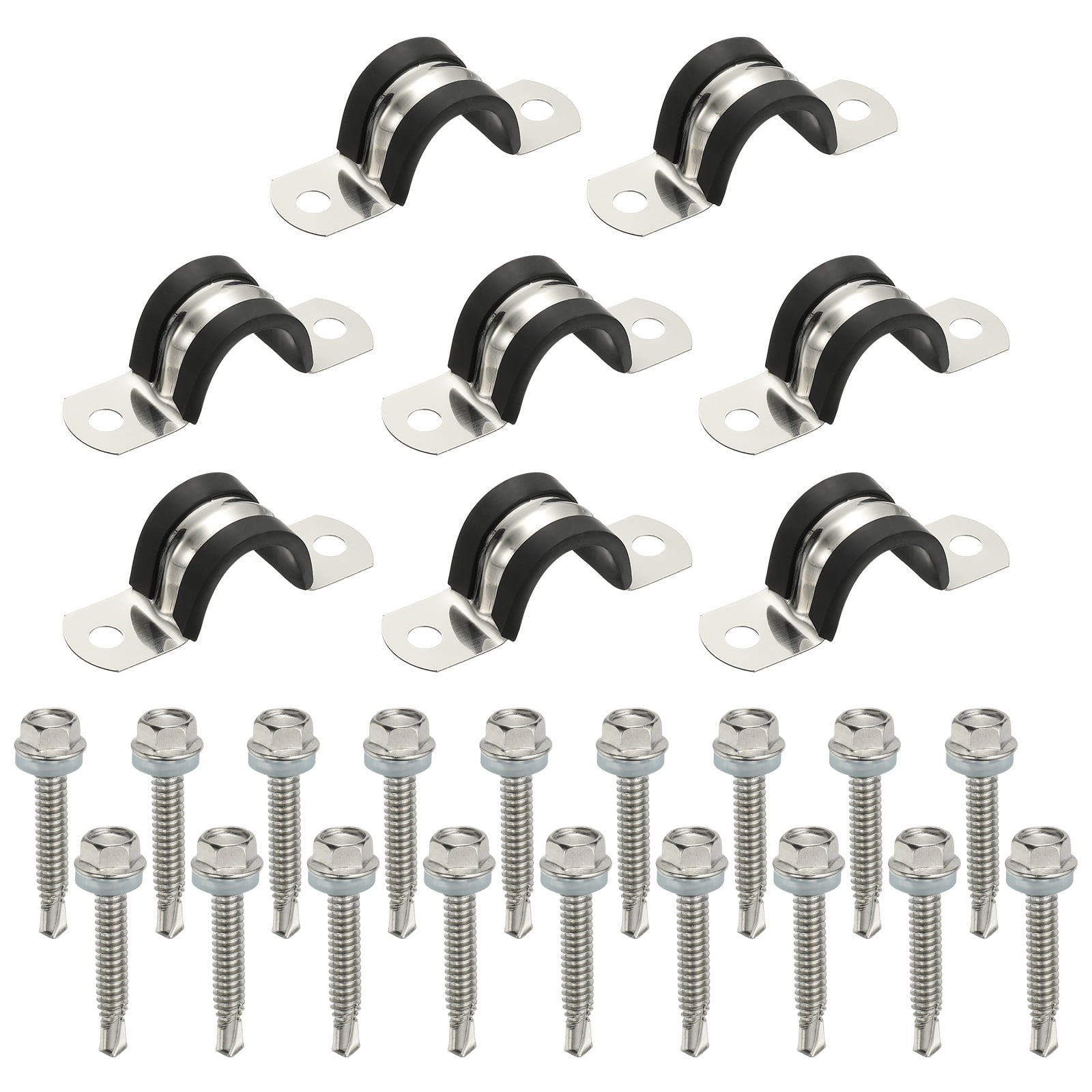 Uxcell 8Pcs Pipe Clamps, 3/4 Inch 304 Stainless Steel Rubber Cushioned ...