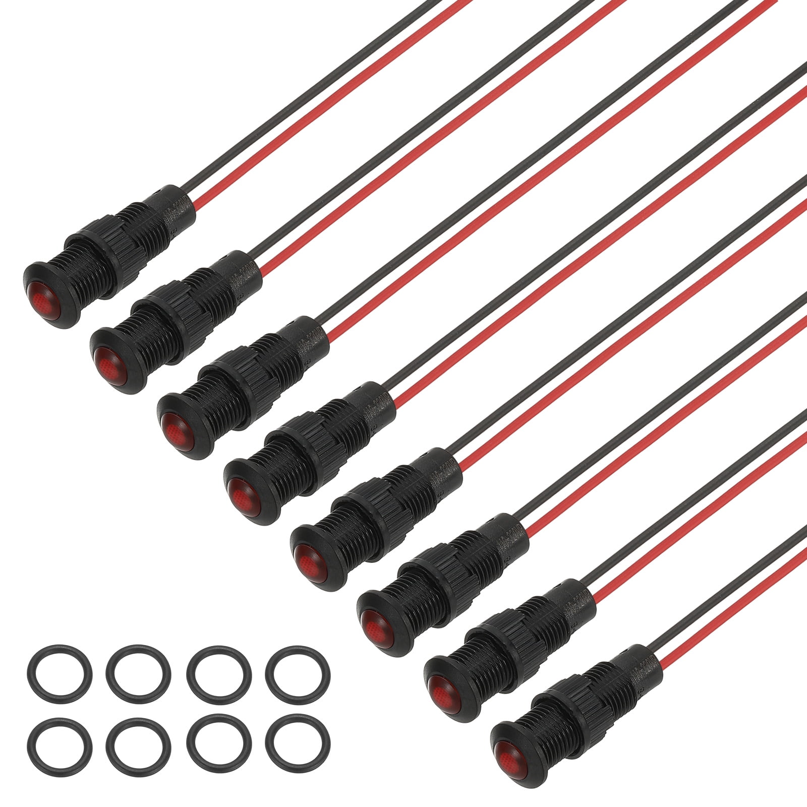 Uxcell 8mm Red Signal Indicator Lights, 8 Pack AC/DC 110-220V, Black ...