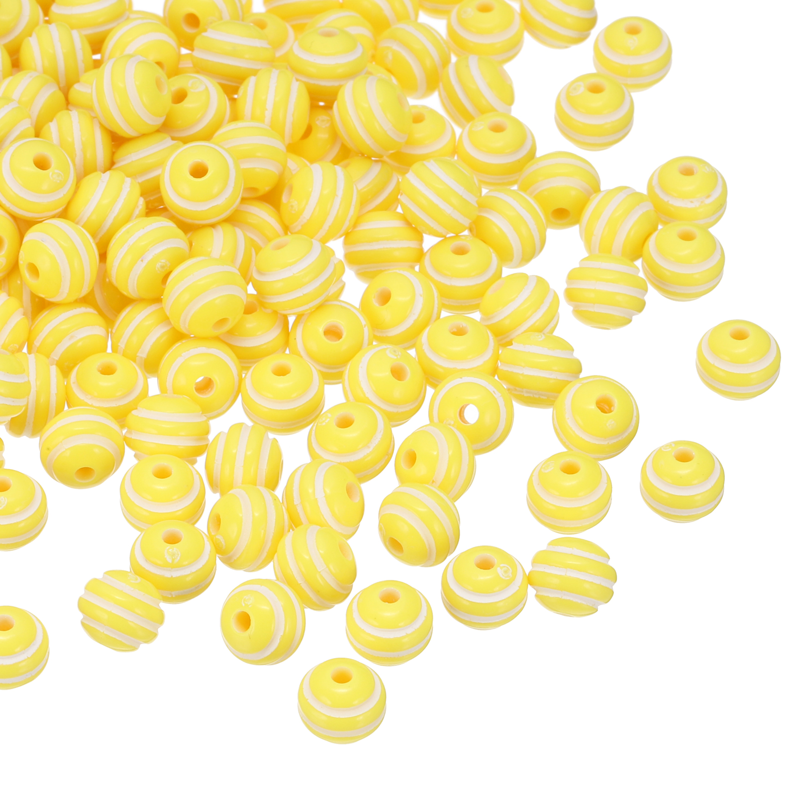 Uxcell 200Pcs 8mm Round Strip Bead Yellow Acrylic Beads Jewelry DIY ...