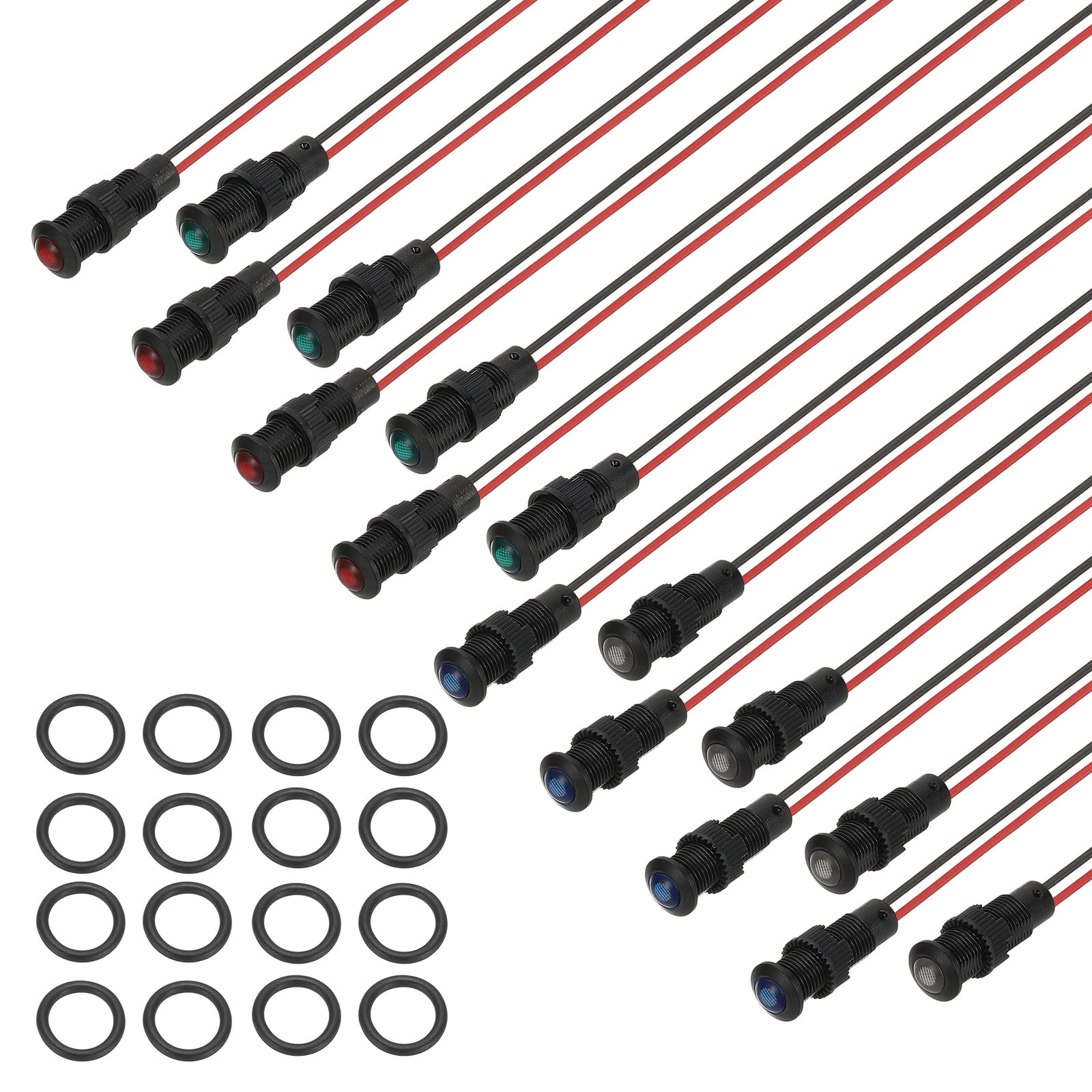 Uxcell 8mm Yellow/Blue/Red/White Signal Indicator Lights, 16 Pack AC/DC ...