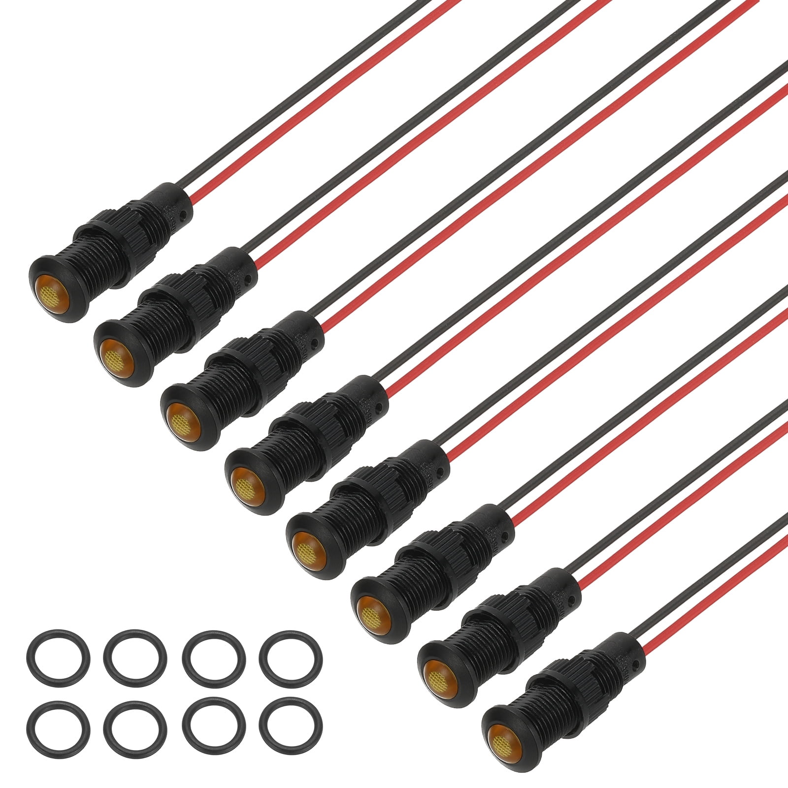 Uxcell 8mm Yellow Signal Indicator Lights, 8 Pack AC/DC 110-220V, Black ...