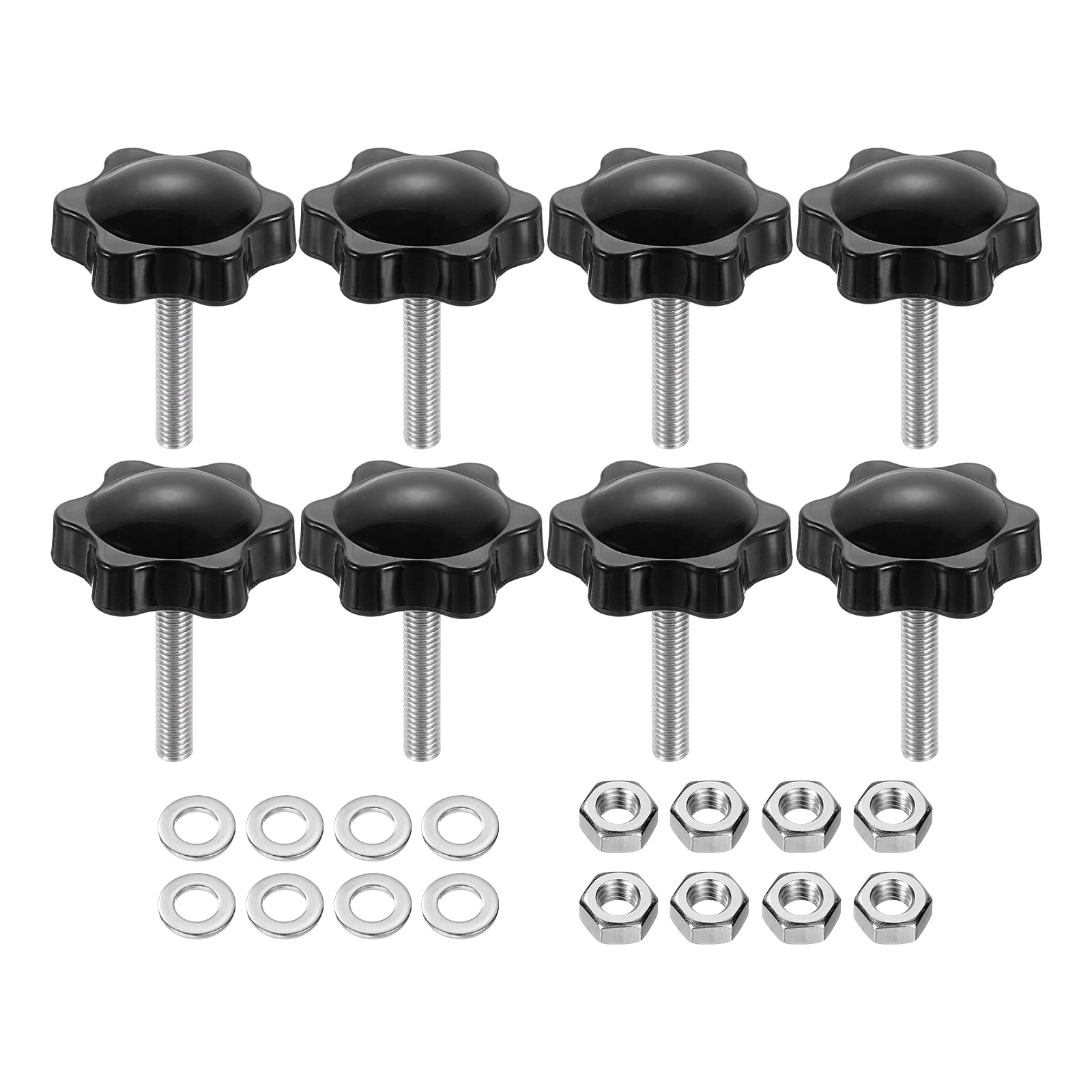Uxcell 8pcs Star Clamping Knobs with Nuts Washers M5 x 25mm 304 Stainless Steel Stud 32mm 6-Star ...
