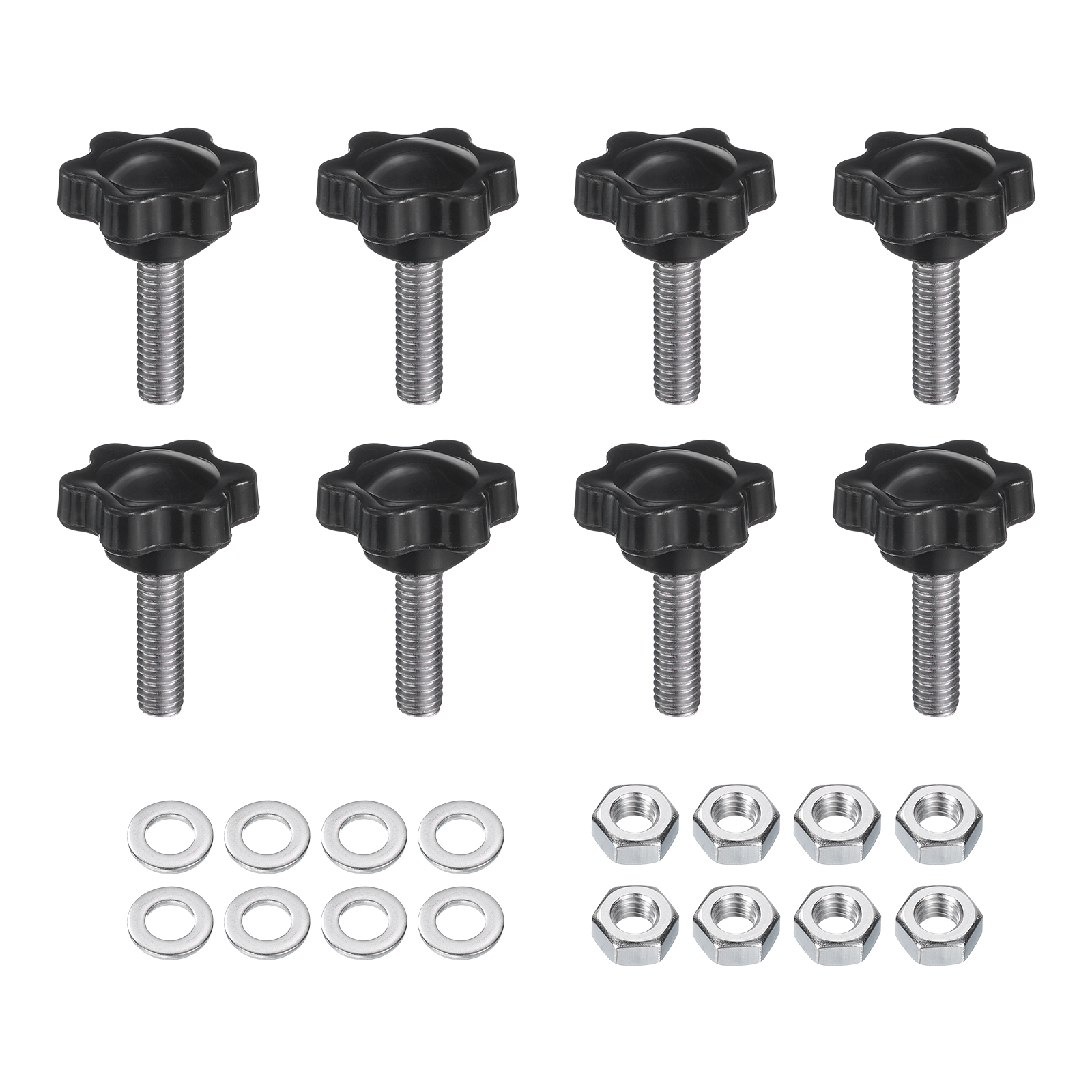 Uxcell 8pcs Star Clamping Knobs with Nuts Washers M6 x 20mm 304 Stainless Steel Stud 25mm 6-Star ...