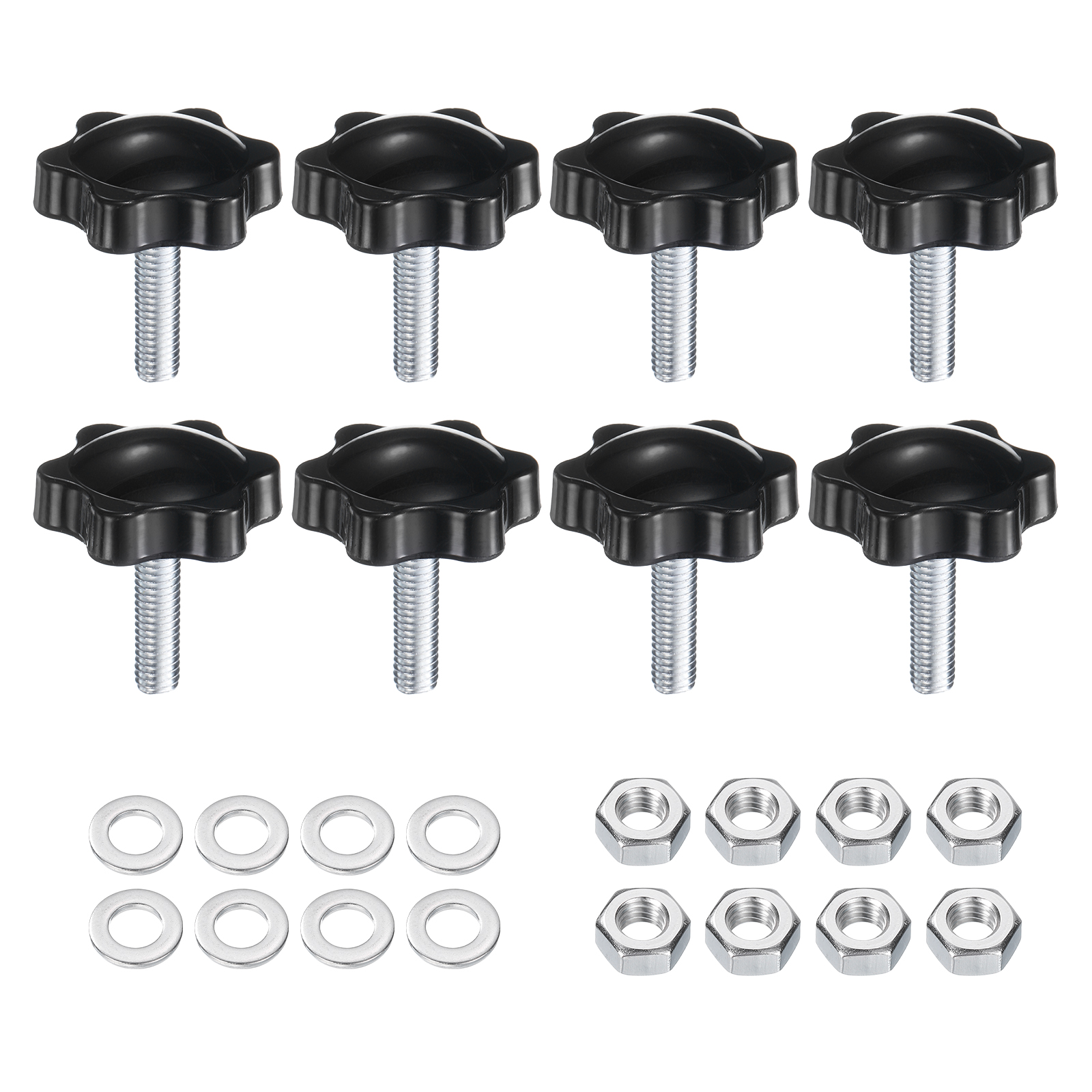 Uxcell 8pcs Star Clamping Knobs with Nuts Washers M6 x 20mm Zinc Plated Steel Stud 32mm 6-Star ...