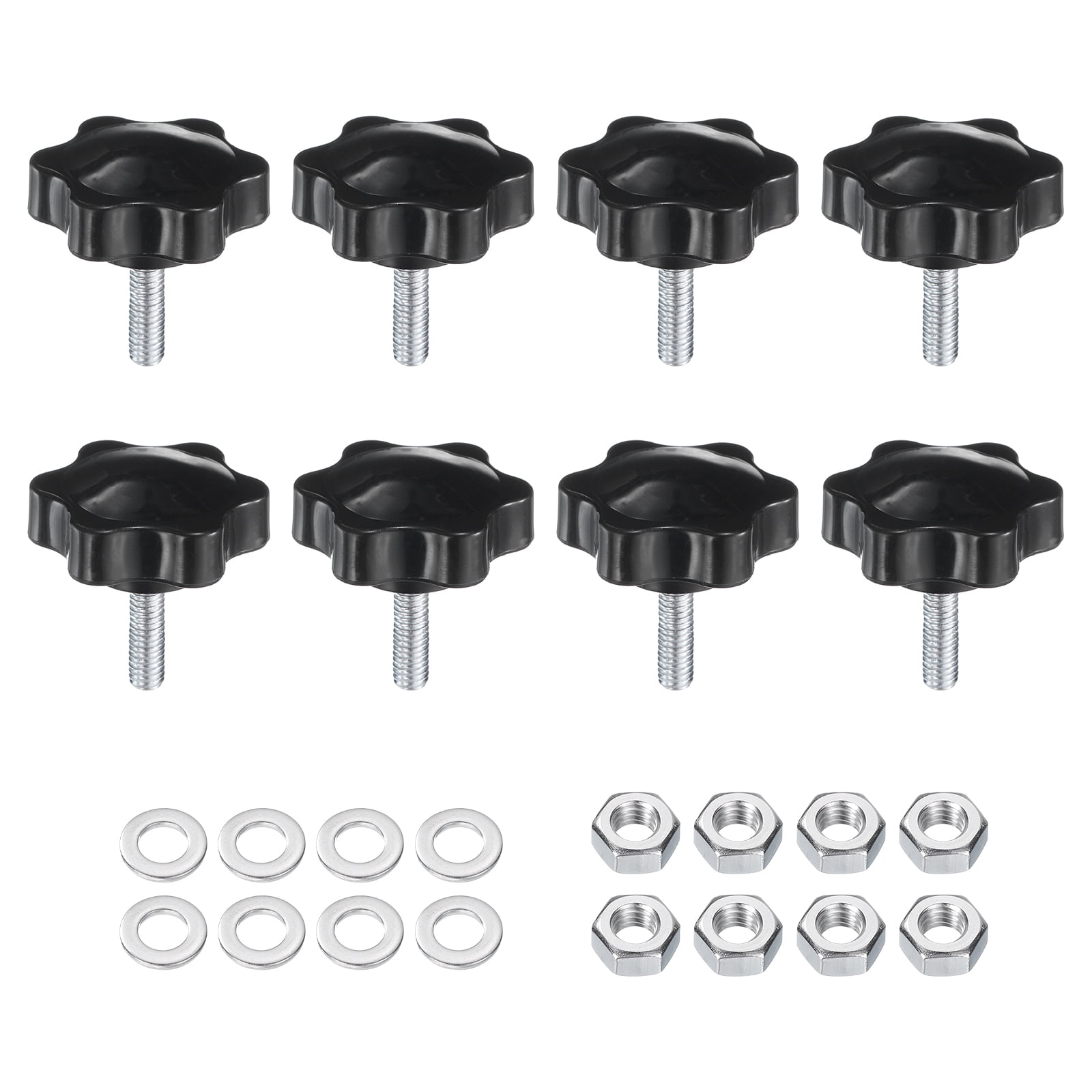 Uxcell 8pcs Star Clamping Knobs with Nuts Washers M6 x 20mm Zinc Plated Steel Stud 38mm 6-Star ...