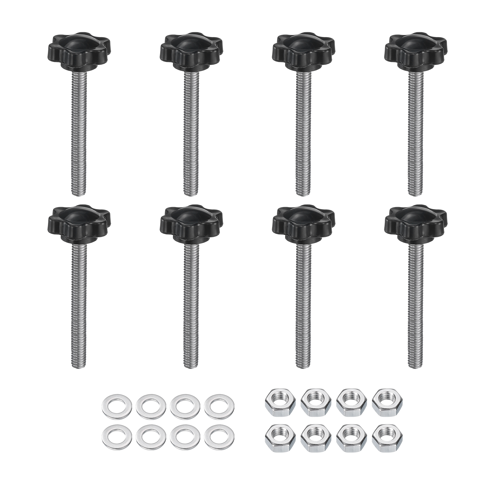 Uxcell 8pcs Star Clamping Knobs with Nuts Washers M6 x 50mm 304 Stainless Steel Stud 25mm 6-Star ...