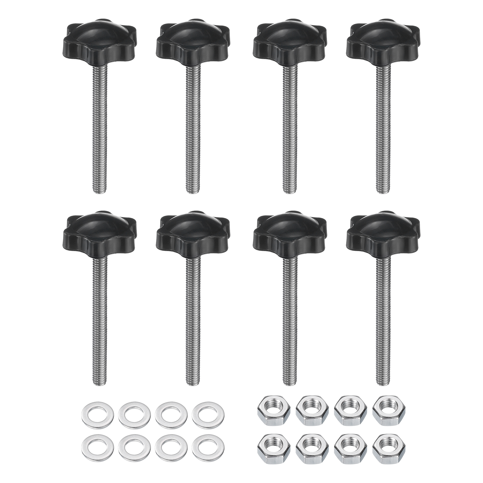 Uxcell 8pcs Star Clamping Knobs with Nuts Washers M6 x 60mm 304 Stainless Steel Stud 32mm 6-Star ...