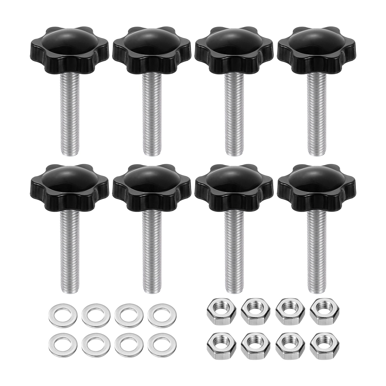 Uxcell 8pcs Star Clamping Knobs with Nuts Washers M8 x 40mm 304 Stainless Steel Stud 32mm 6-Star ...