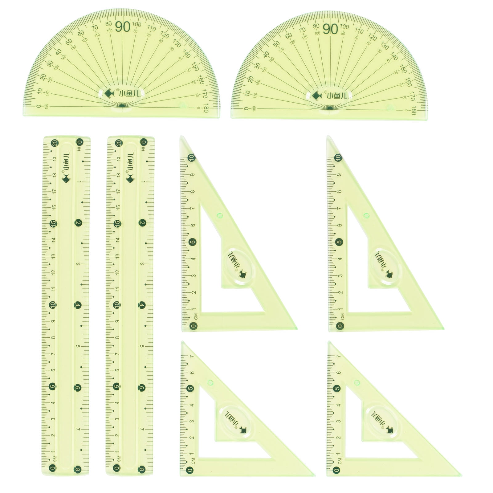 Uxcell 8piece Ruler Set 20cm/8" Soft Straight Ruler Protractor Triangle ...