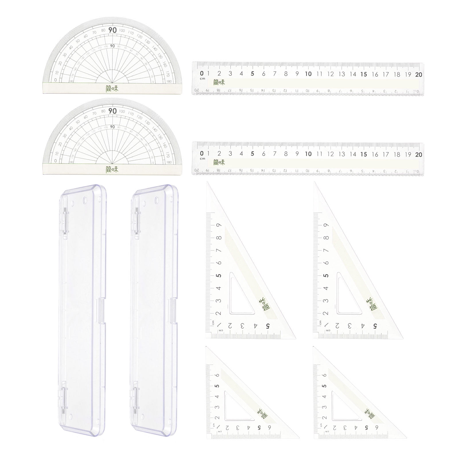 Uxcell 8piece Ruler Set 20cm Straight Ruler Protractor Triangle Rulers ...