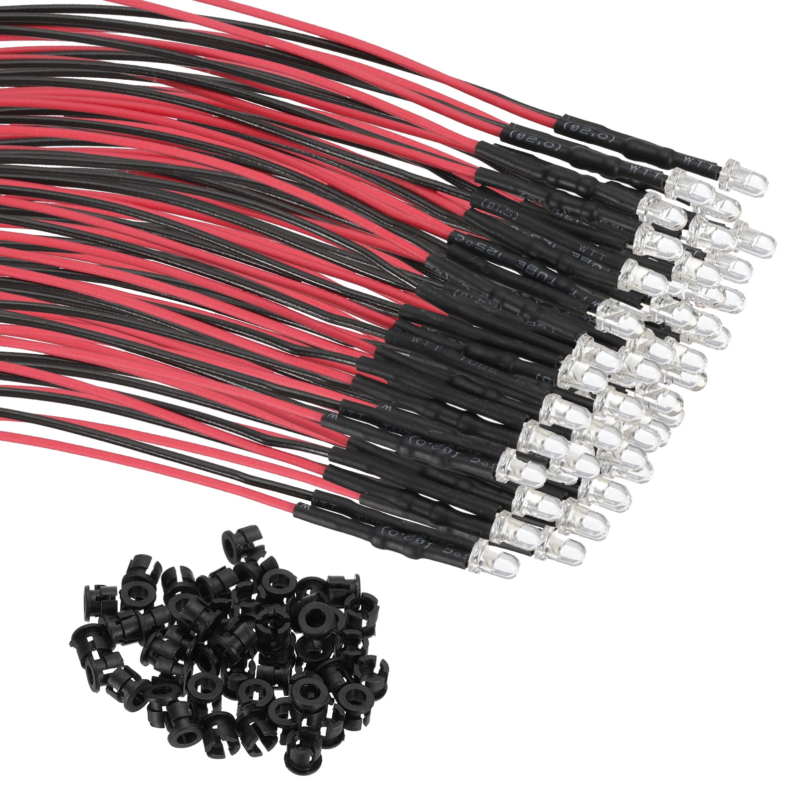 Uxcell 9-12V 3mm Pre Wired LED Diode Lights Set,50Pc 7.9" Light ...