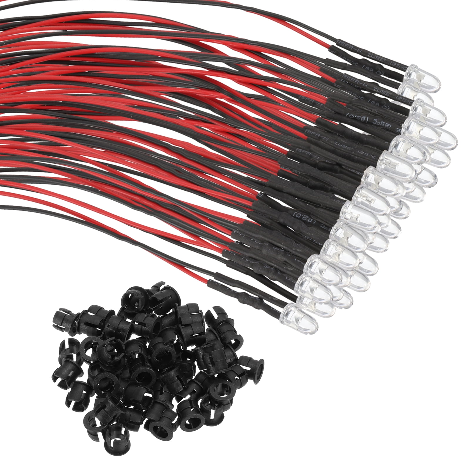 Uxcell 9-12V 5mm Pre Wired LED Diode Lights Set,50Pc 7.9" Light ...