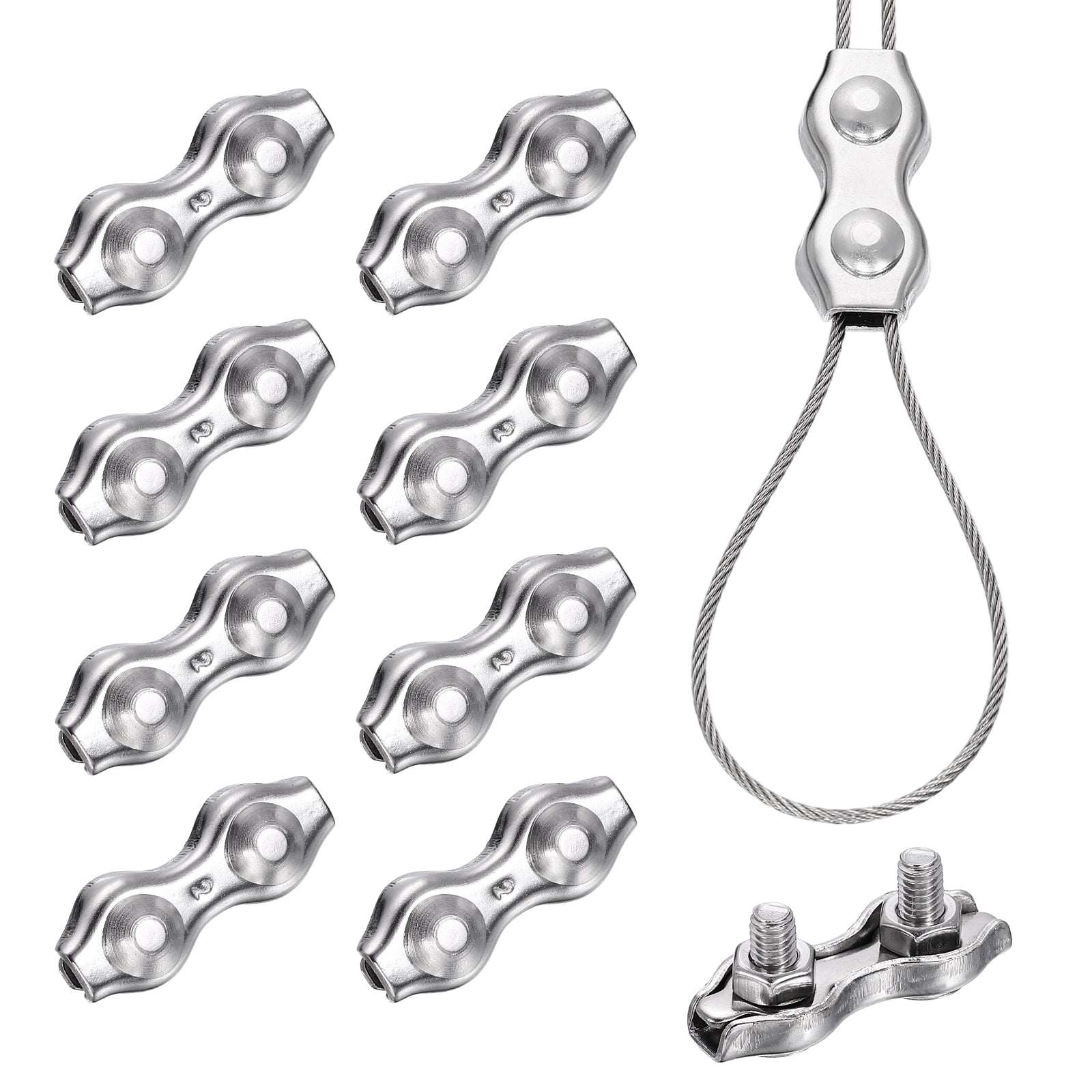 Uxcell 9 Pcs Stainless Steel Duplex Wire Rope Clips, M4 Duplex Bolt ...