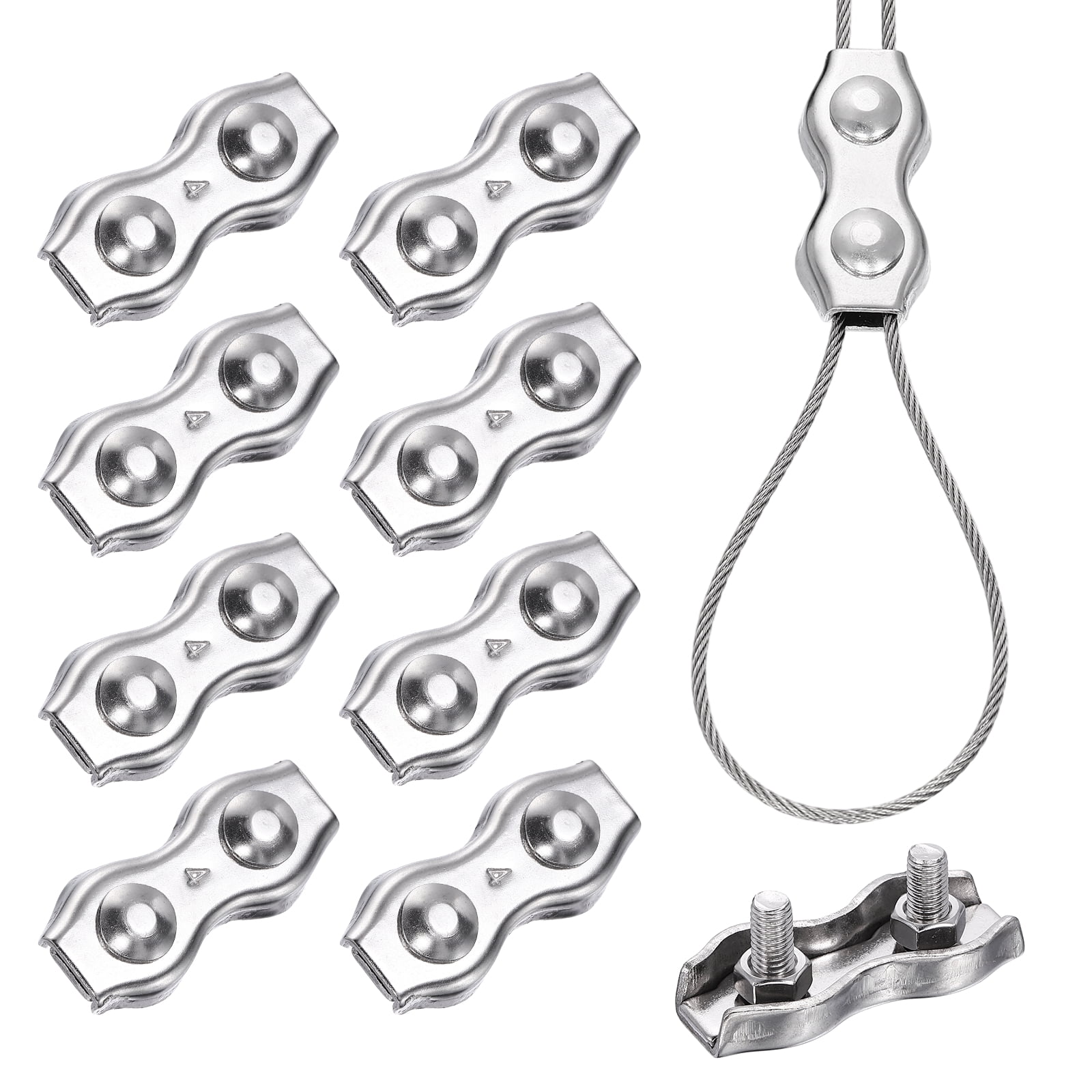 Uxcell 9 Pcs Stainless Steel Duplex Wire Rope Clips, M5 Duplex Bolt ...