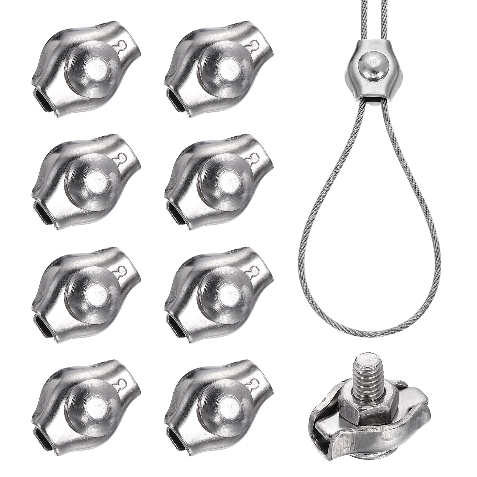 Uxcell 9 Pcs Stainless Steel Single Wire Rope Clips, M4 Single Bolt ...