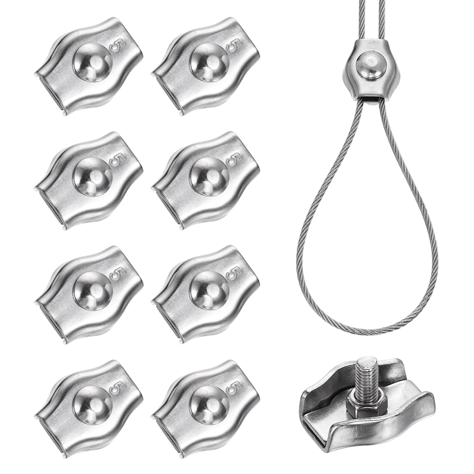 Uxcell 9 Pcs Stainless Steel Single Wire Rope Clips, M5 Single Bolt ...