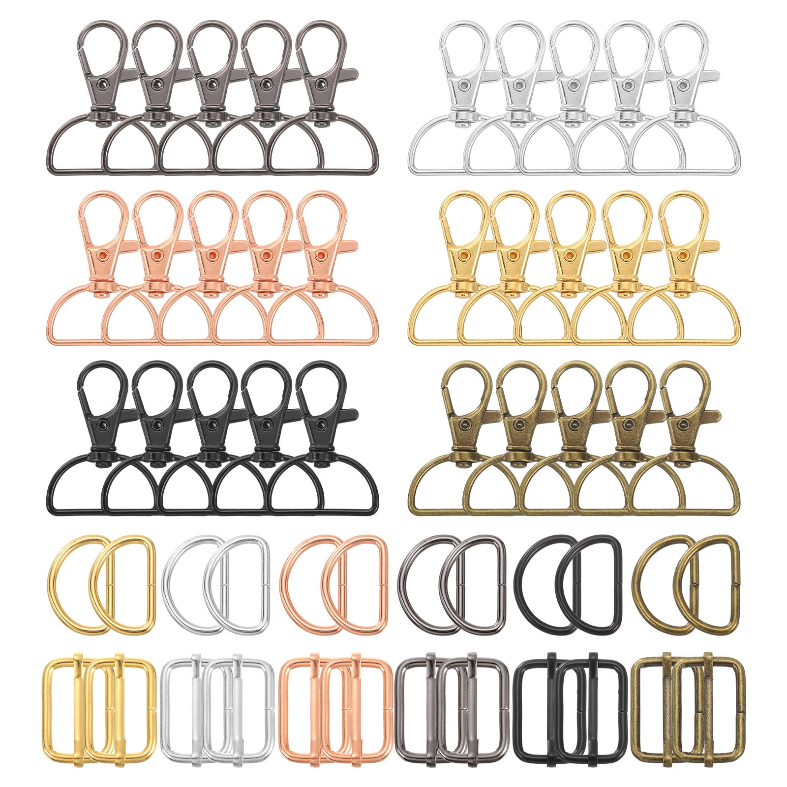 Uxcell 90 Pack Keychain Clip Hook with D Rings Slide Buckles, 6 Colors ...