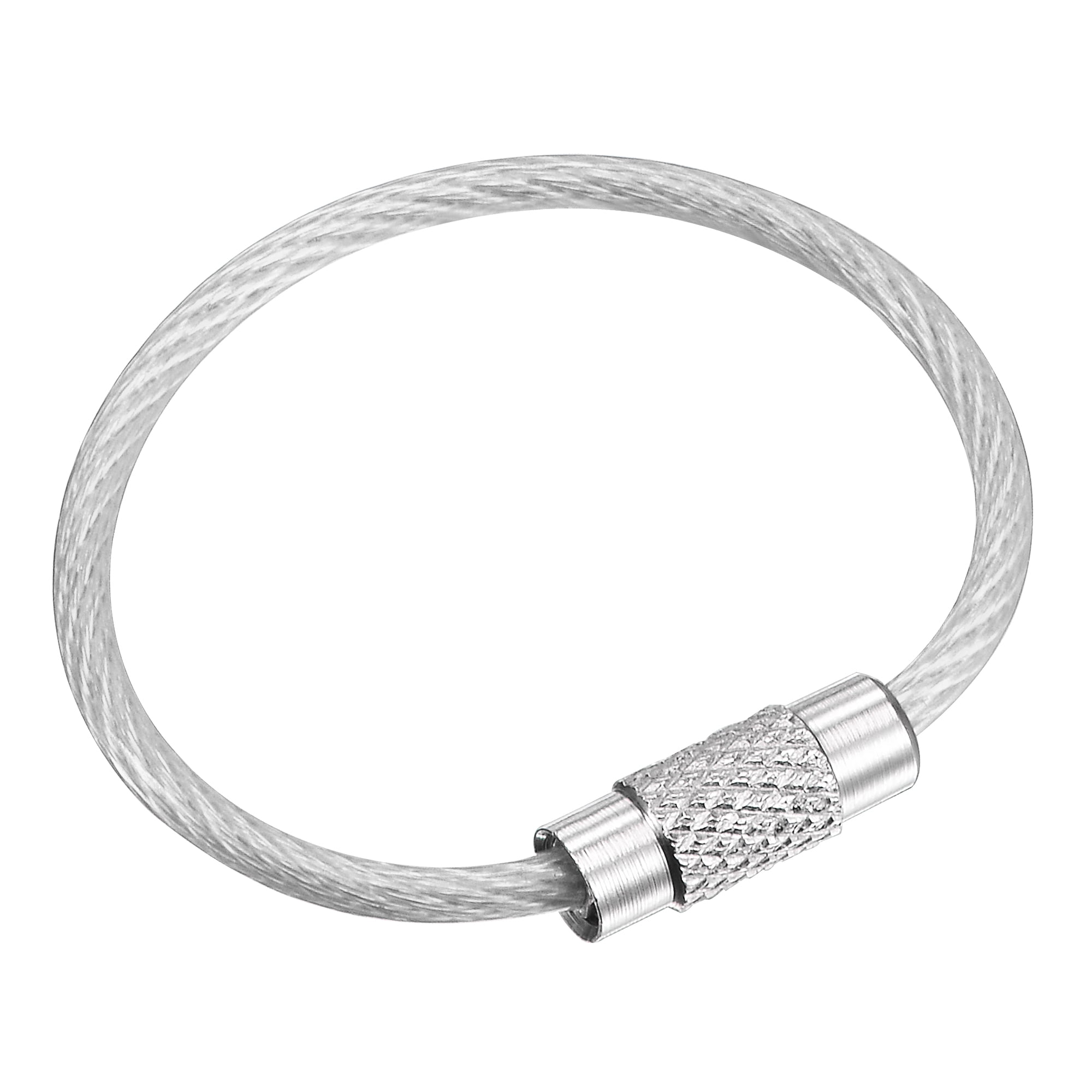 Uxcell 90mm Length PVC Coated Stainless Steel Keyring Loop Cable Silver ...