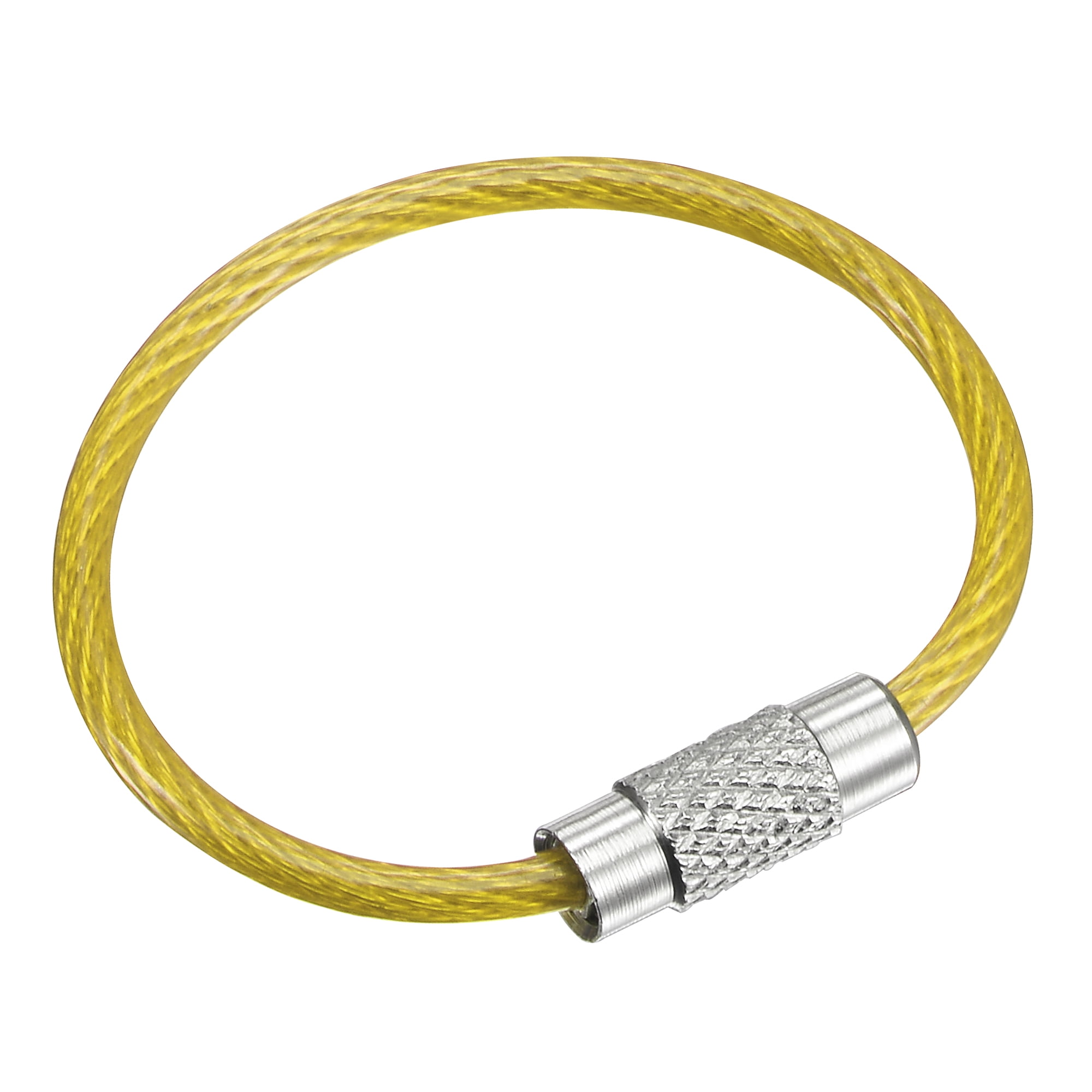 Uxcell 90mm Length PVC Coated Stainless Steel Keyring Loop Cable Yellow ...