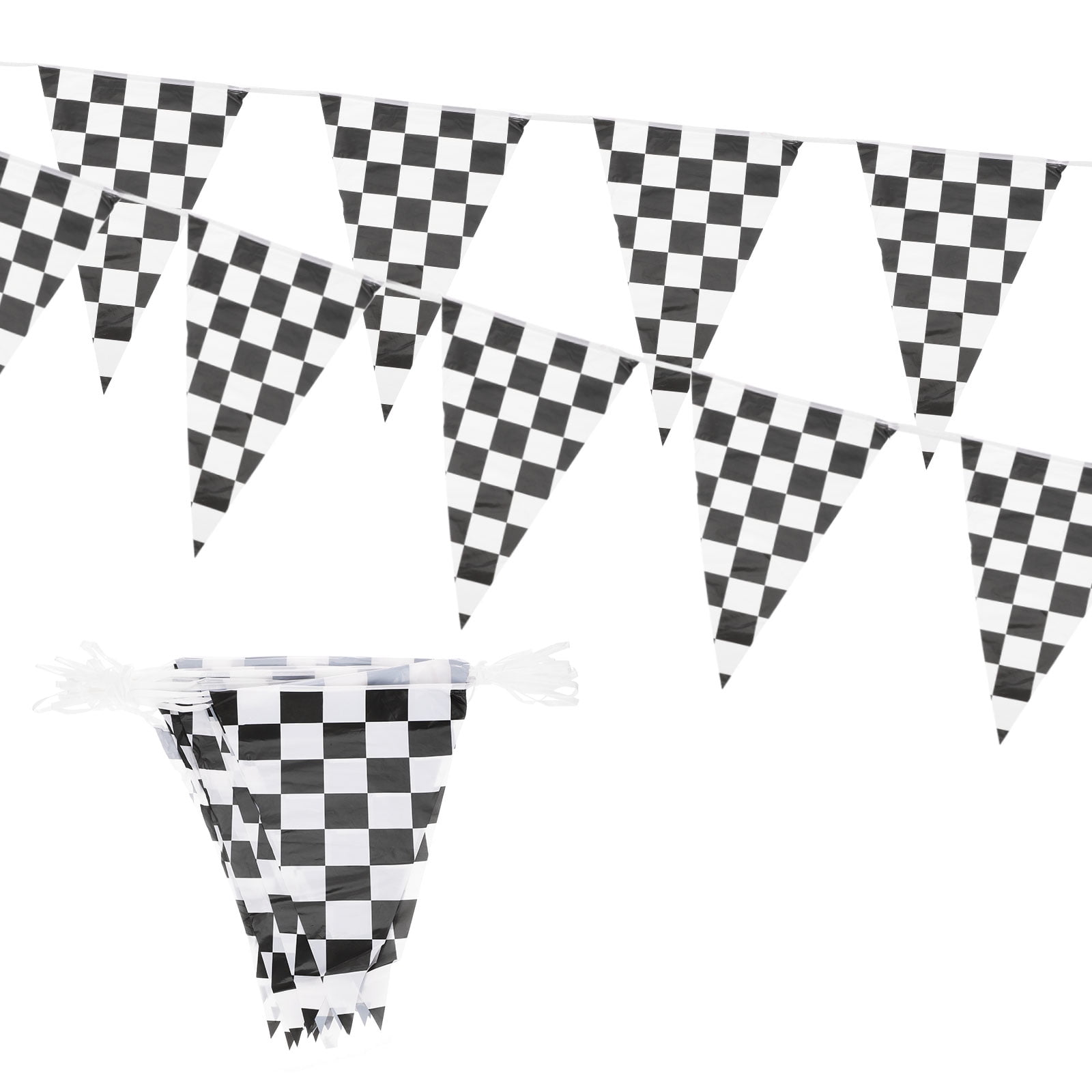 Uxcell 98 FT Checkered Flag Banner String, Black and White PE Triangle ...
