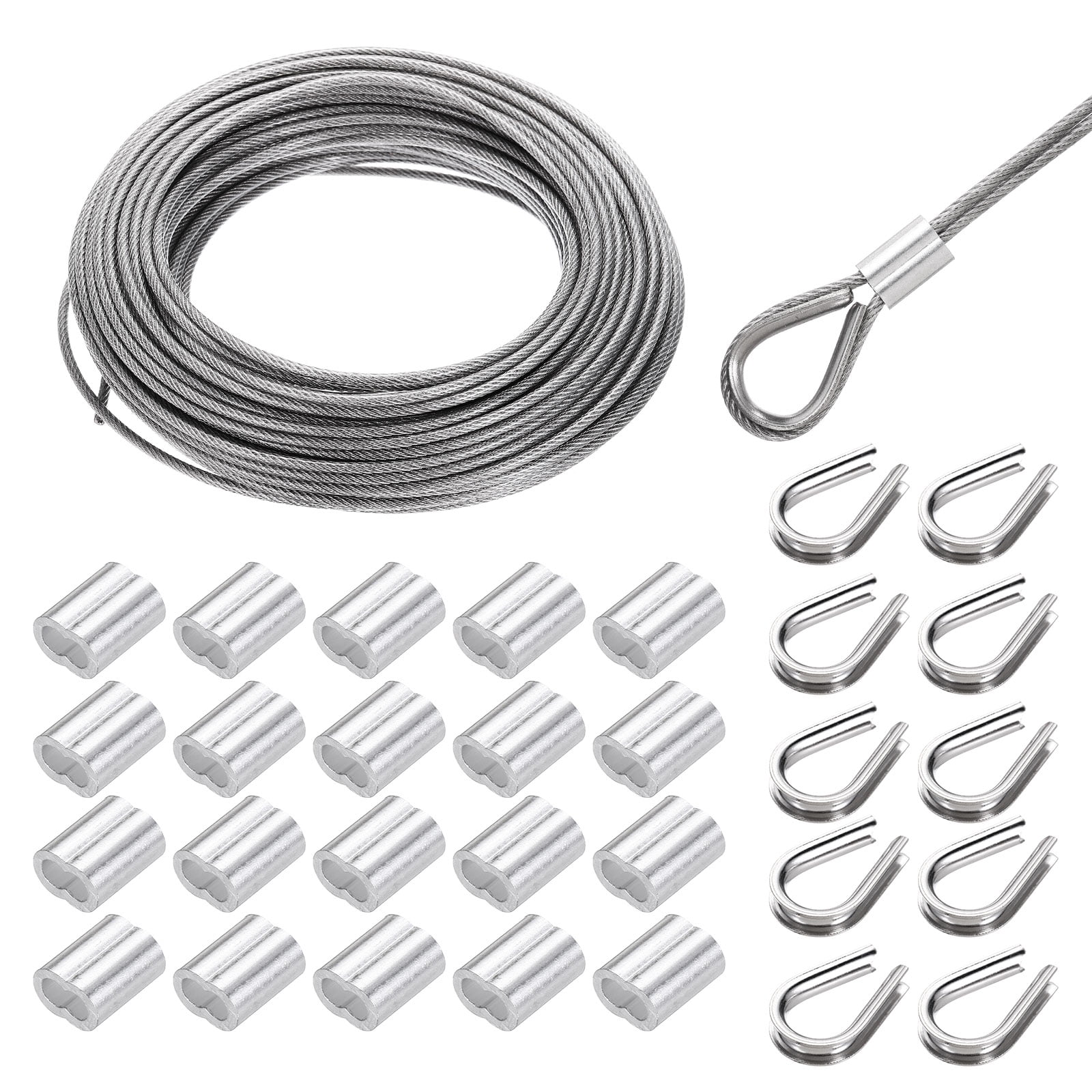 Uxcell 98FT Stainless Steel Cable Kit, 1/8" Silver 7x7 Strand Wire Rope ...