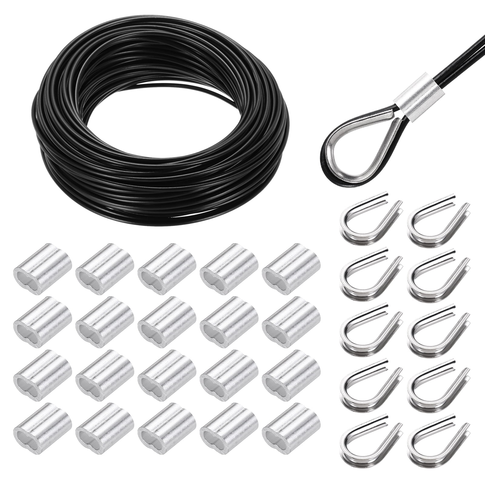 Uxcell 98FT Stainless Steel Cable Railing Kit, 1/8" Vinyl Coated 7x7 ...