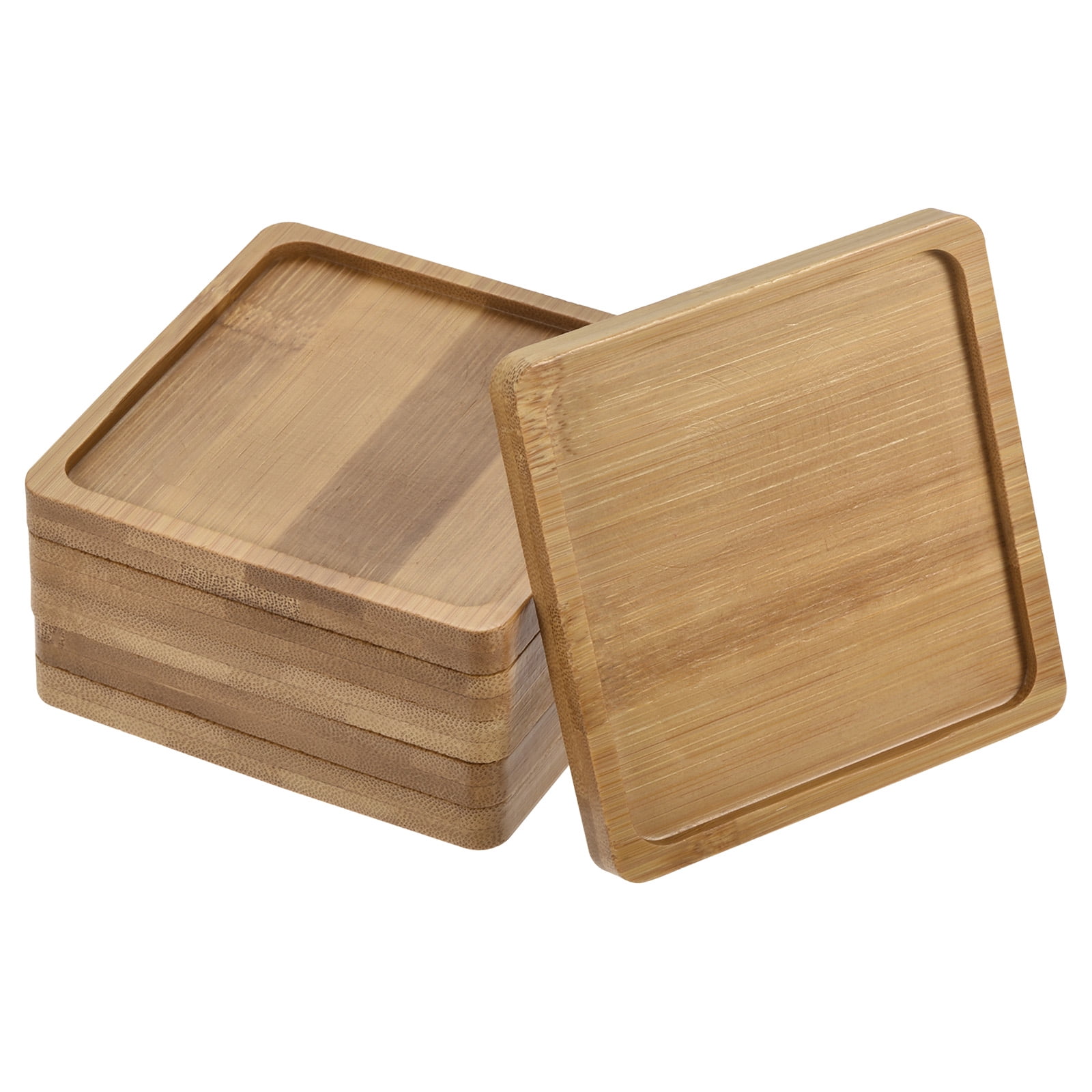 Uxcell 9cm Square Bamboo Plant Saucer Flowerpot Drip Tray Indoor, 6 ...