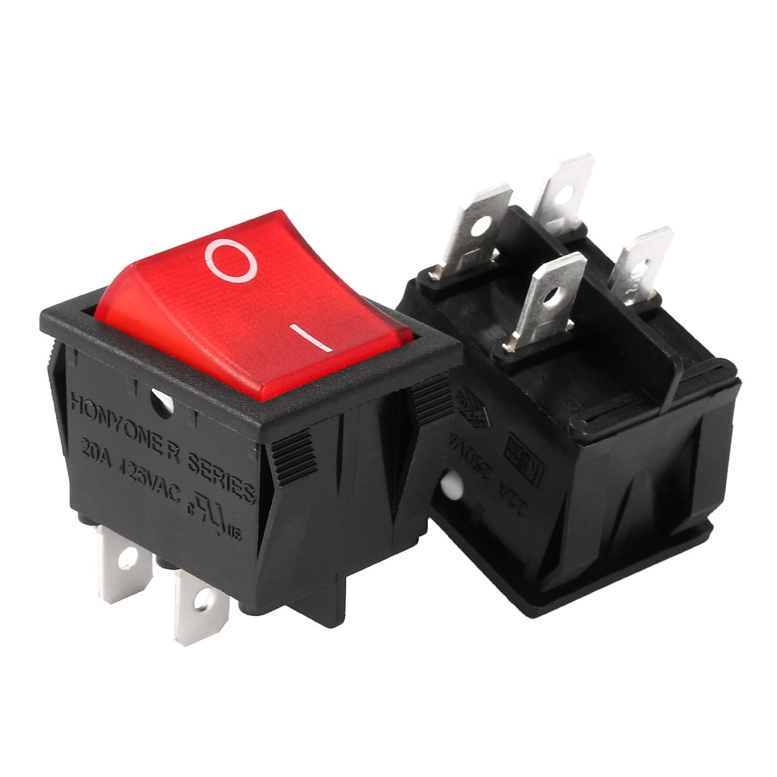 Uxcell AC 20A/125V 22A/250V DPST 4P I/O Red LED Light Boat Rocker ...