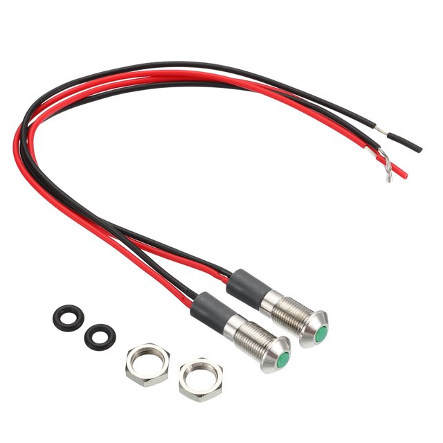 Uxcell AC/DC 12V/24V 6mm Flush Panel Mount Green Indicator Light with ...