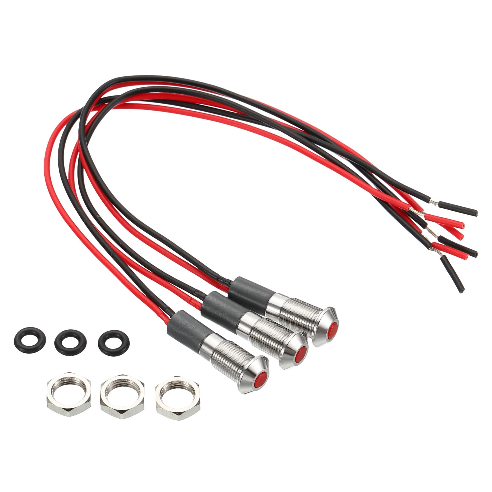 Uxcell AC/DC 12V/24V 6mm Flush Panel Mount Red Indicator Light with ...