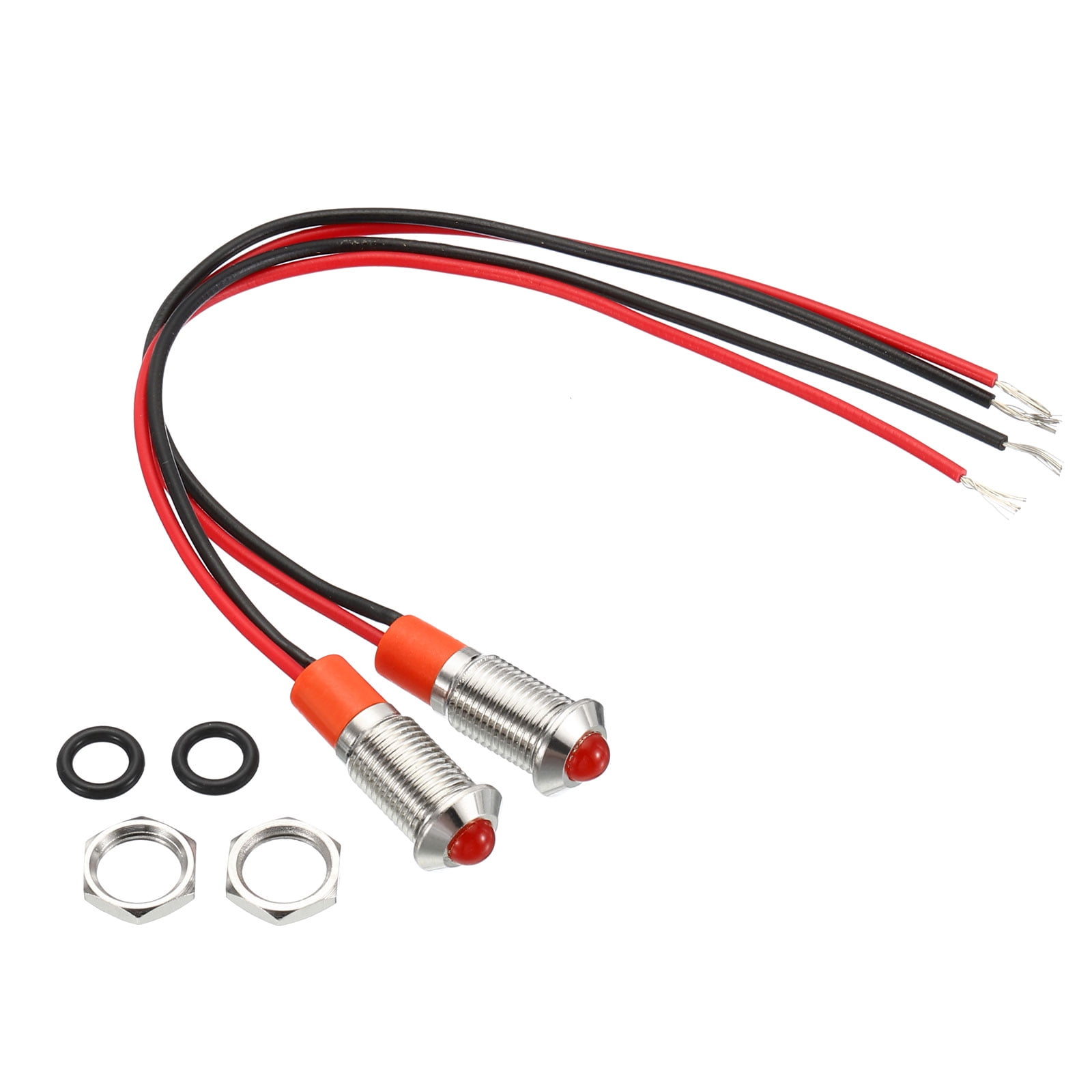 Uxcell 12V/24V 8mm Metal Red Indicator Lights Convex Head Panel LED ...