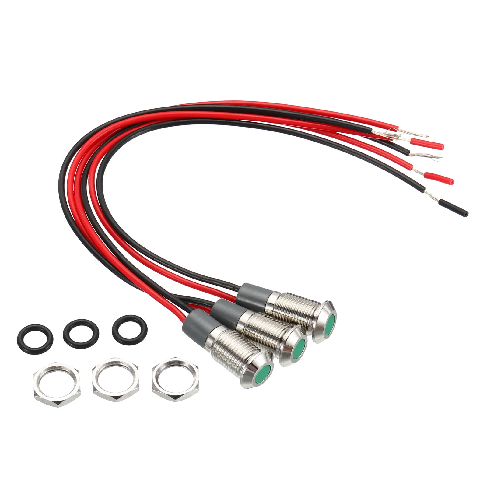 Uxcell AC/DC 12V/24V 8mm Flush Panel Mount Green Indicator Light with ...